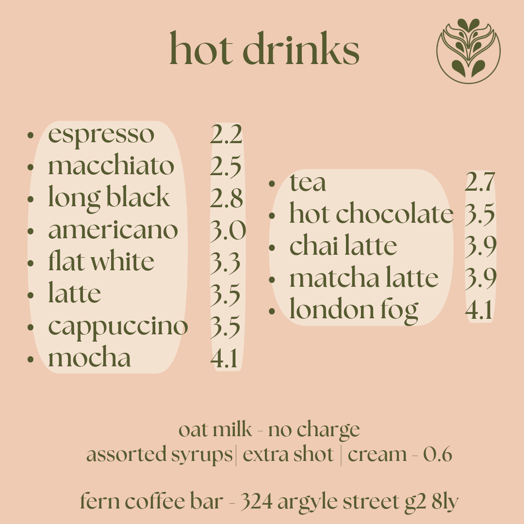 Menus — Fern Coffee Bar & Sandwich Shop
