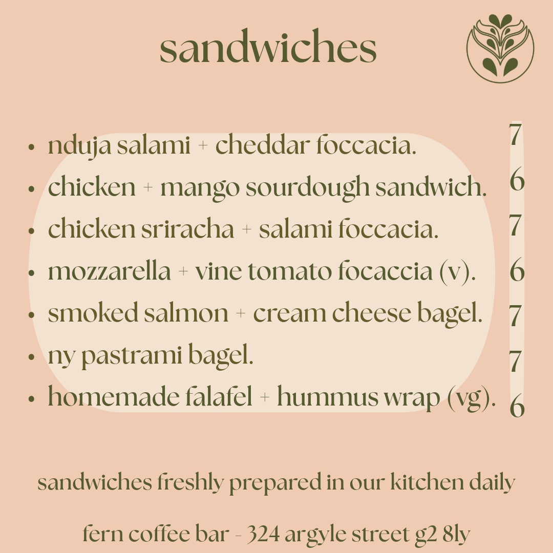 Menus — Fern Coffee Bar & Sandwich Shop