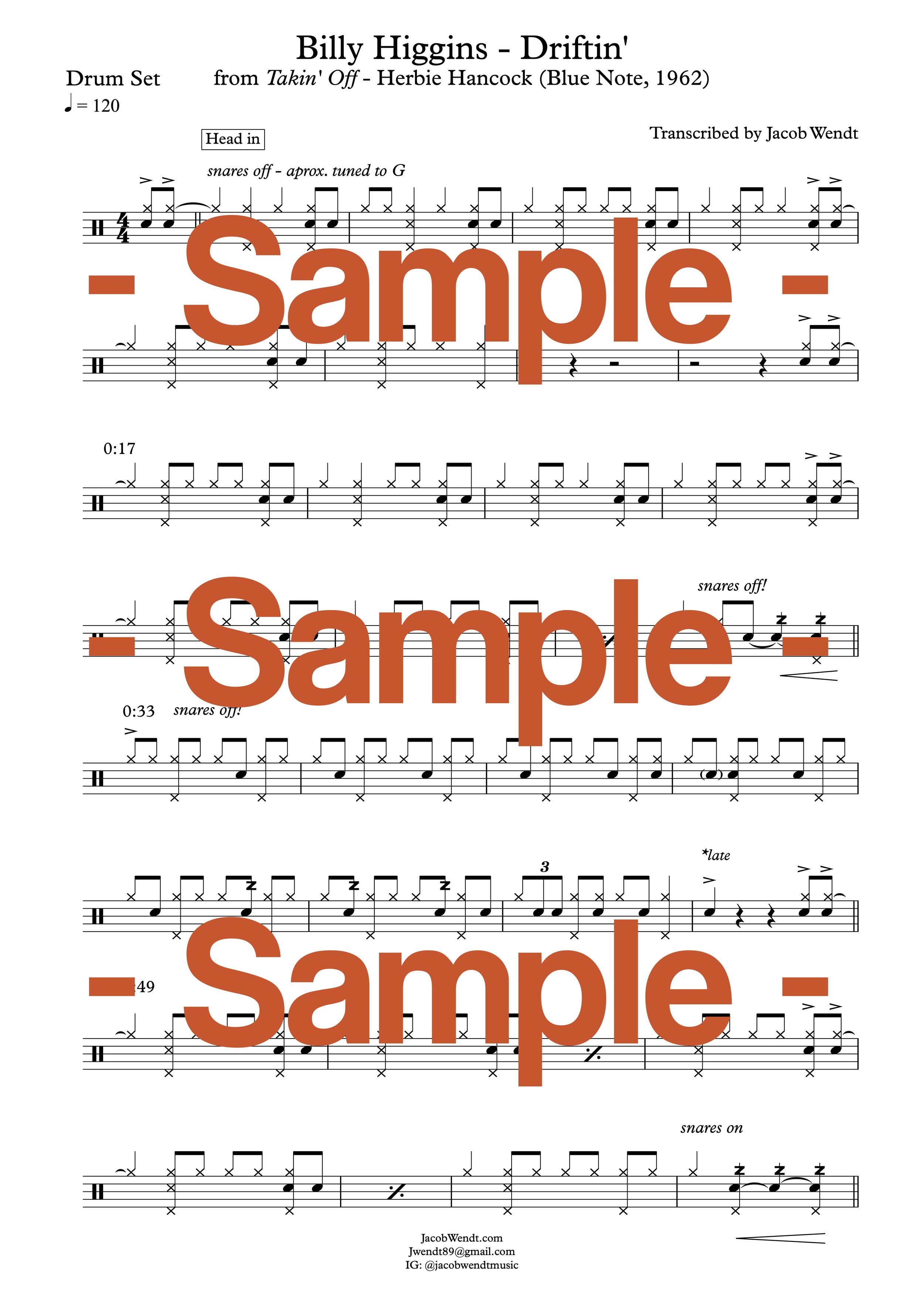Billy Higgins drum transcription & comping exercises - Driftin' — welcome