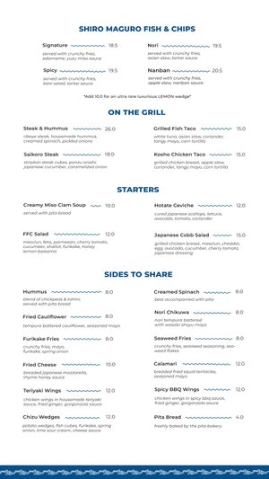 Owen Road Dinner Menu — Frying Fish Club