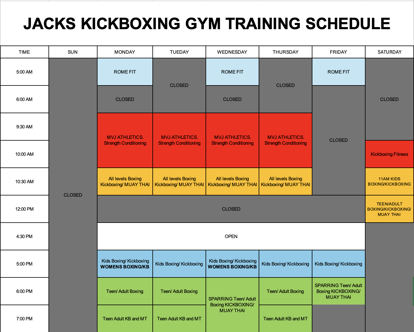 Menu 1 — Jack's Kickboxing Gym - Newark's Premier Fitness Destination