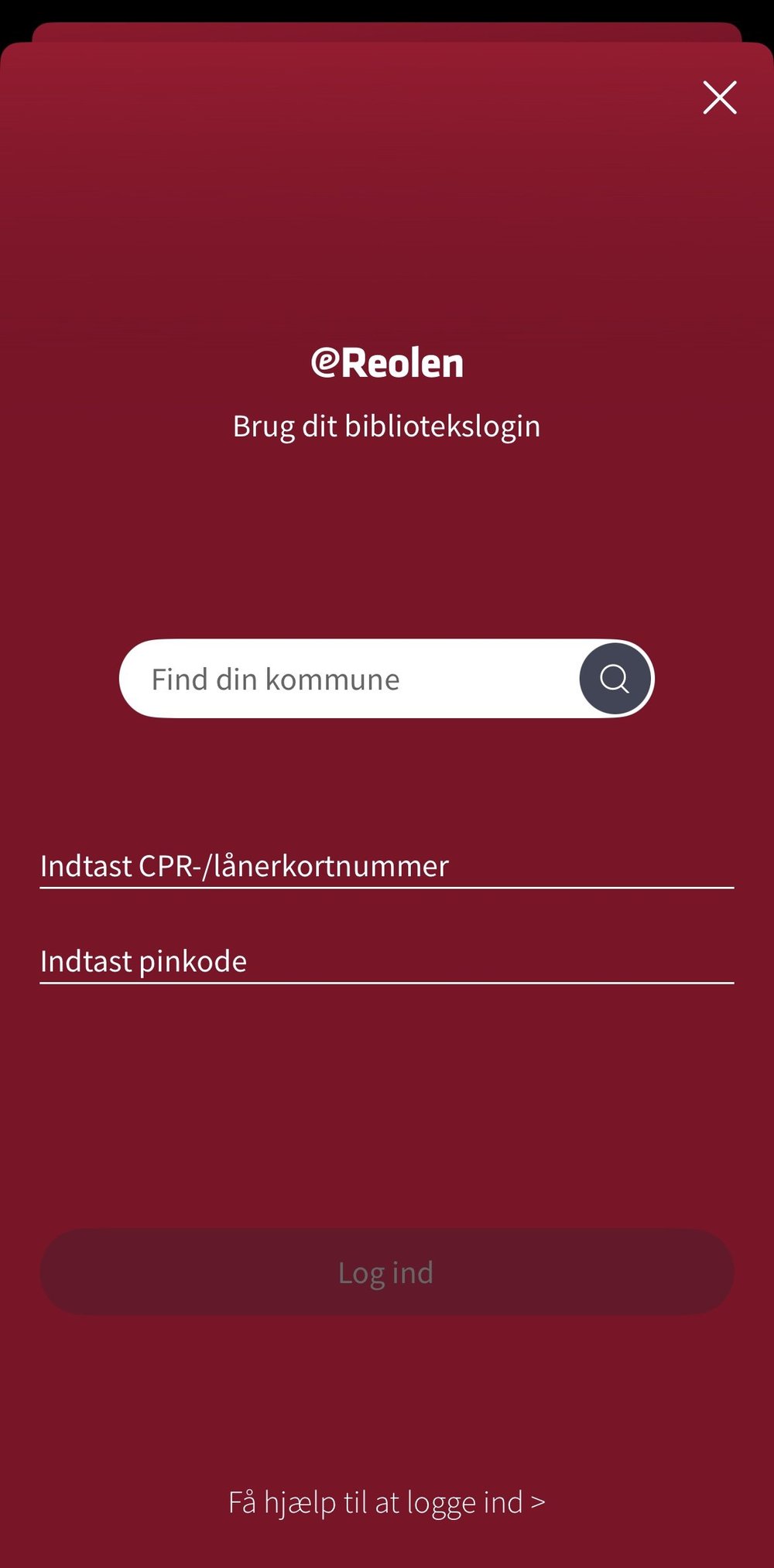 Login på eReolen — Det Digitale Folkebibliotek