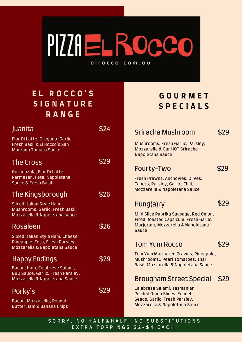 Menu — Pizza El Rocco - Sydney's Best Pizza