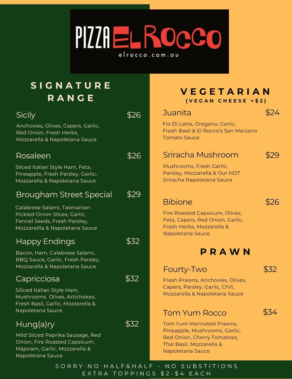 Menu — Pizza El Rocco - Sydney's Best Pizza