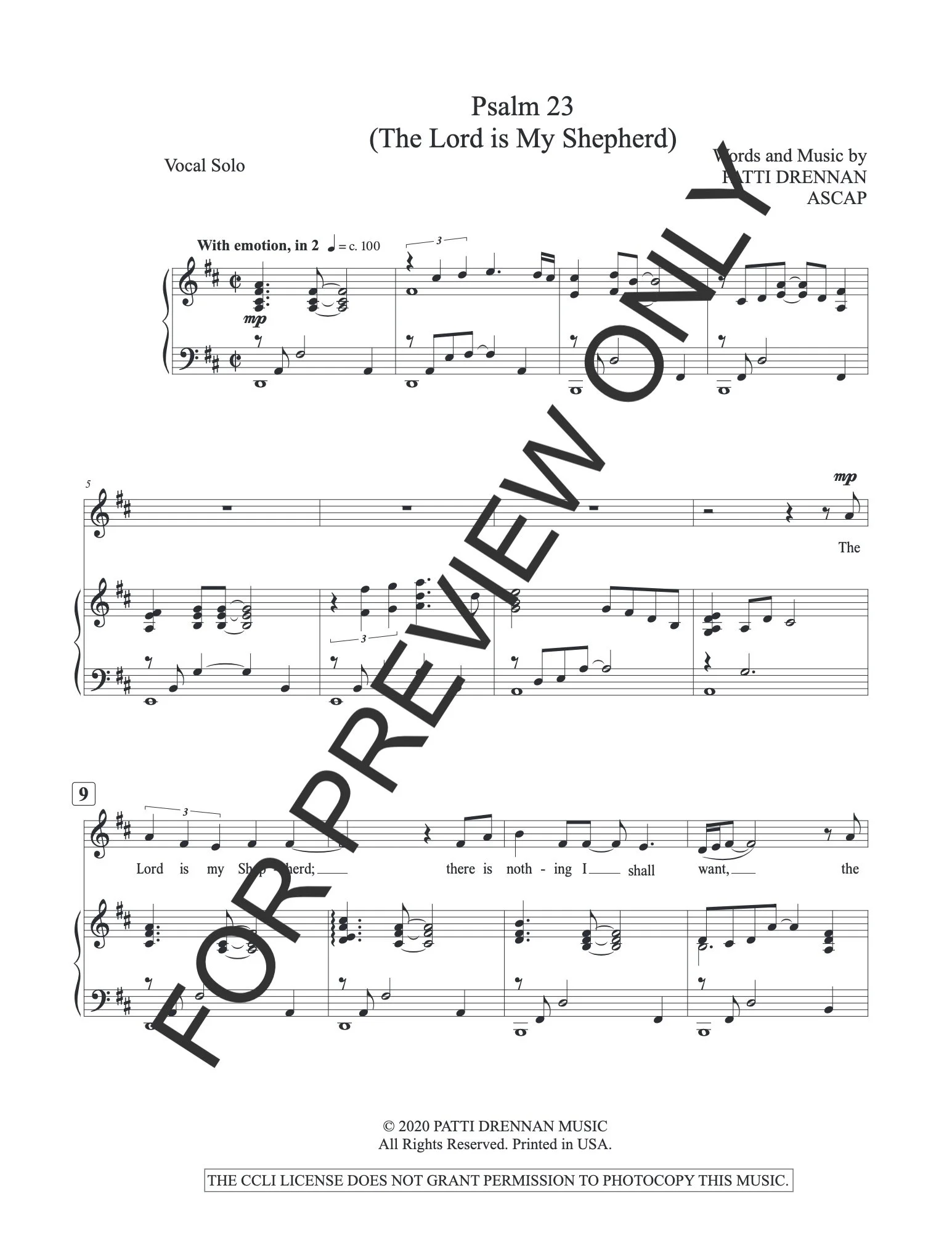 "Psalm 23 - The Lord is My Shepherd" Vocal Solo - Digital Sheet Music ...