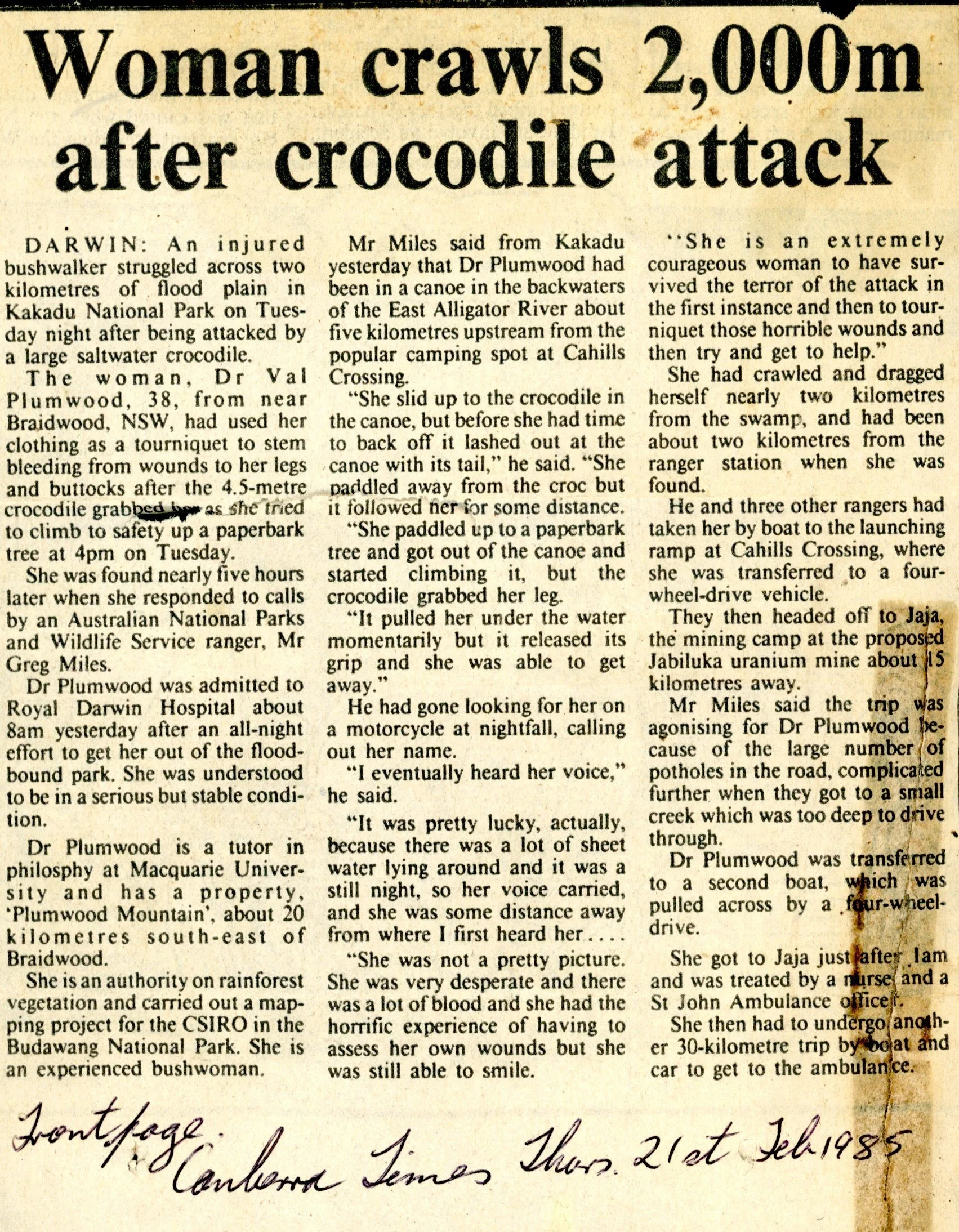 Crocodile Encounter — Plumwood