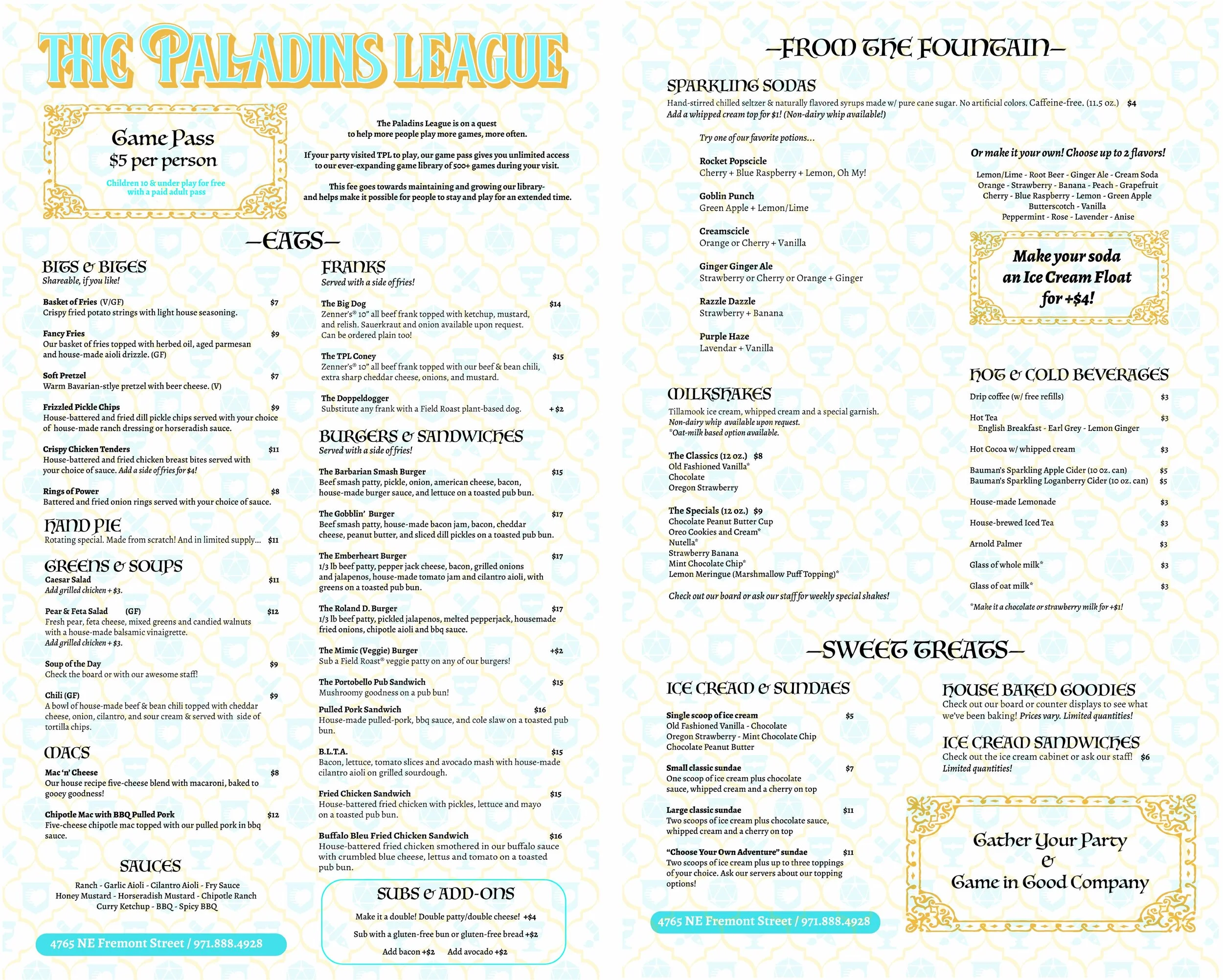 Menus — THE PALADINS LEAGUE
