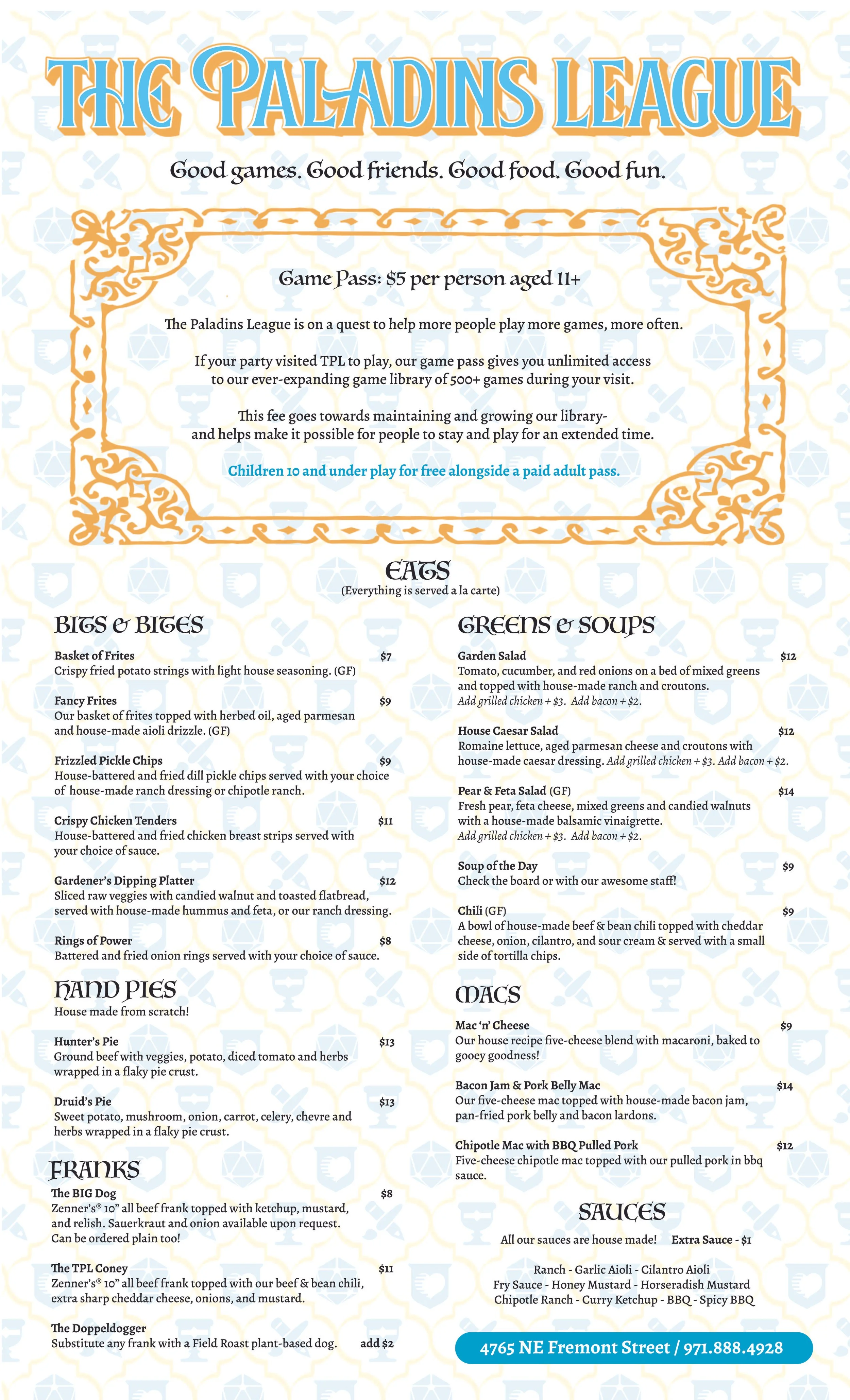 Menus — THE PALADINS LEAGUE