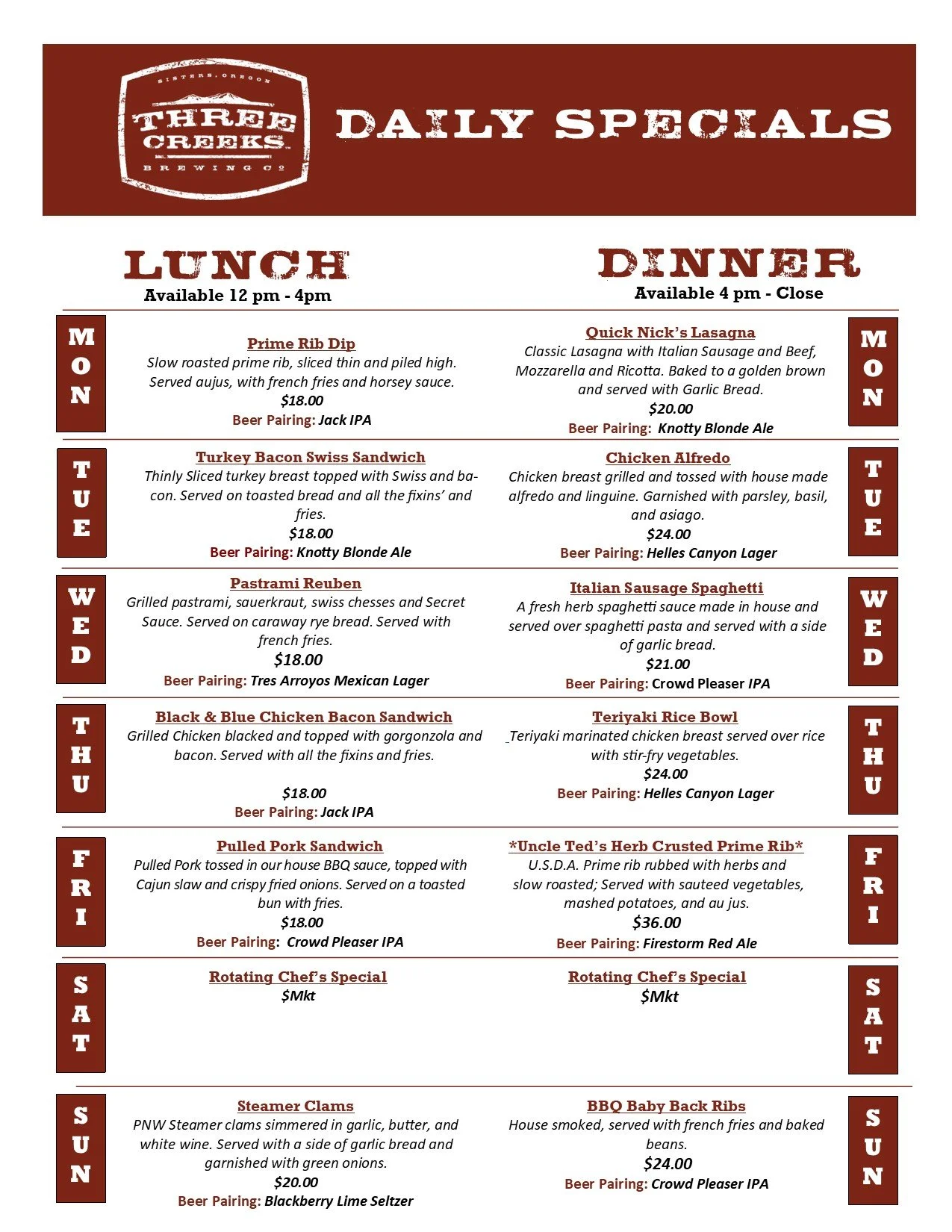 Menu — Three Creeks Brew Pub
