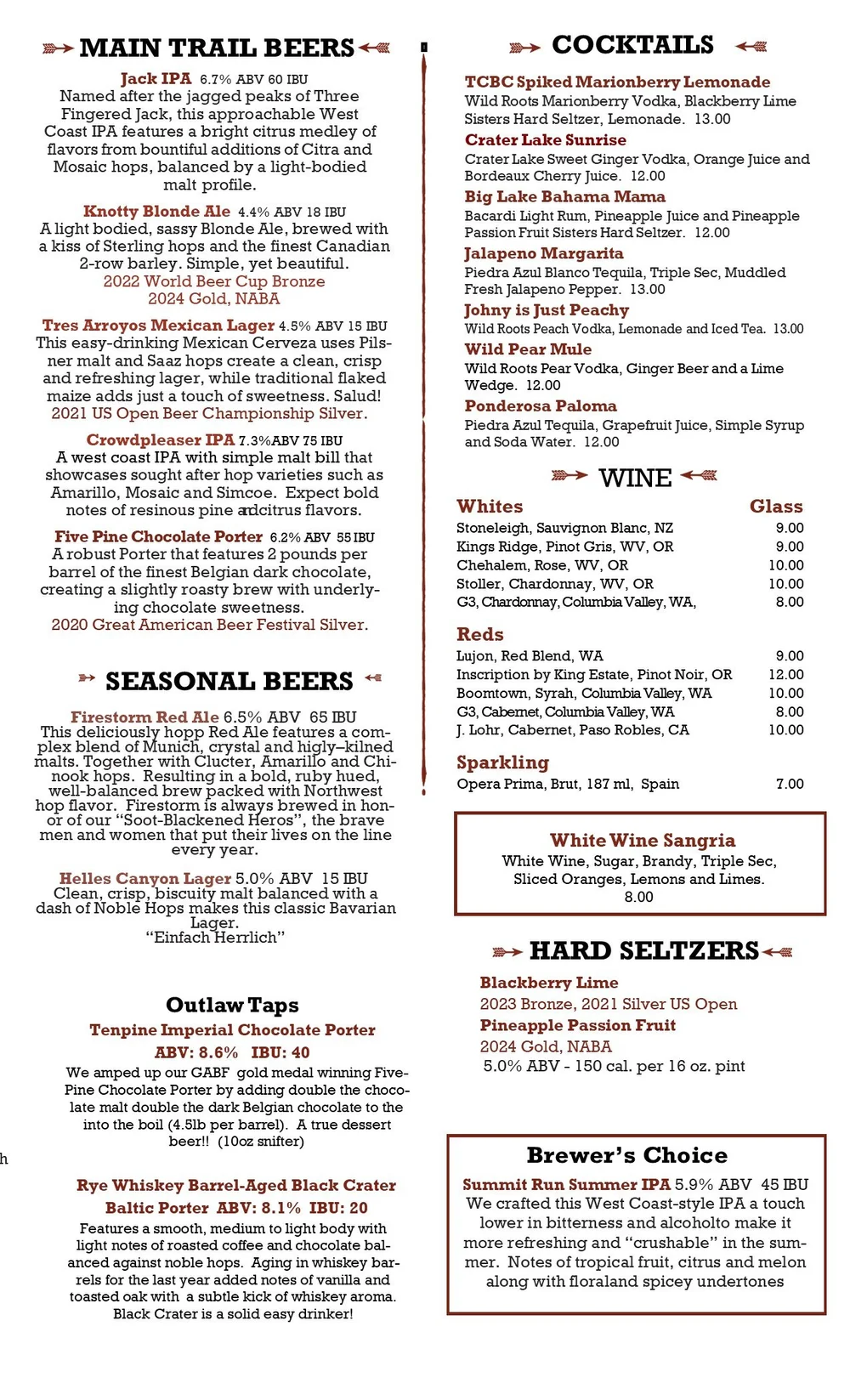 Menu — Three Creeks Brew Pub