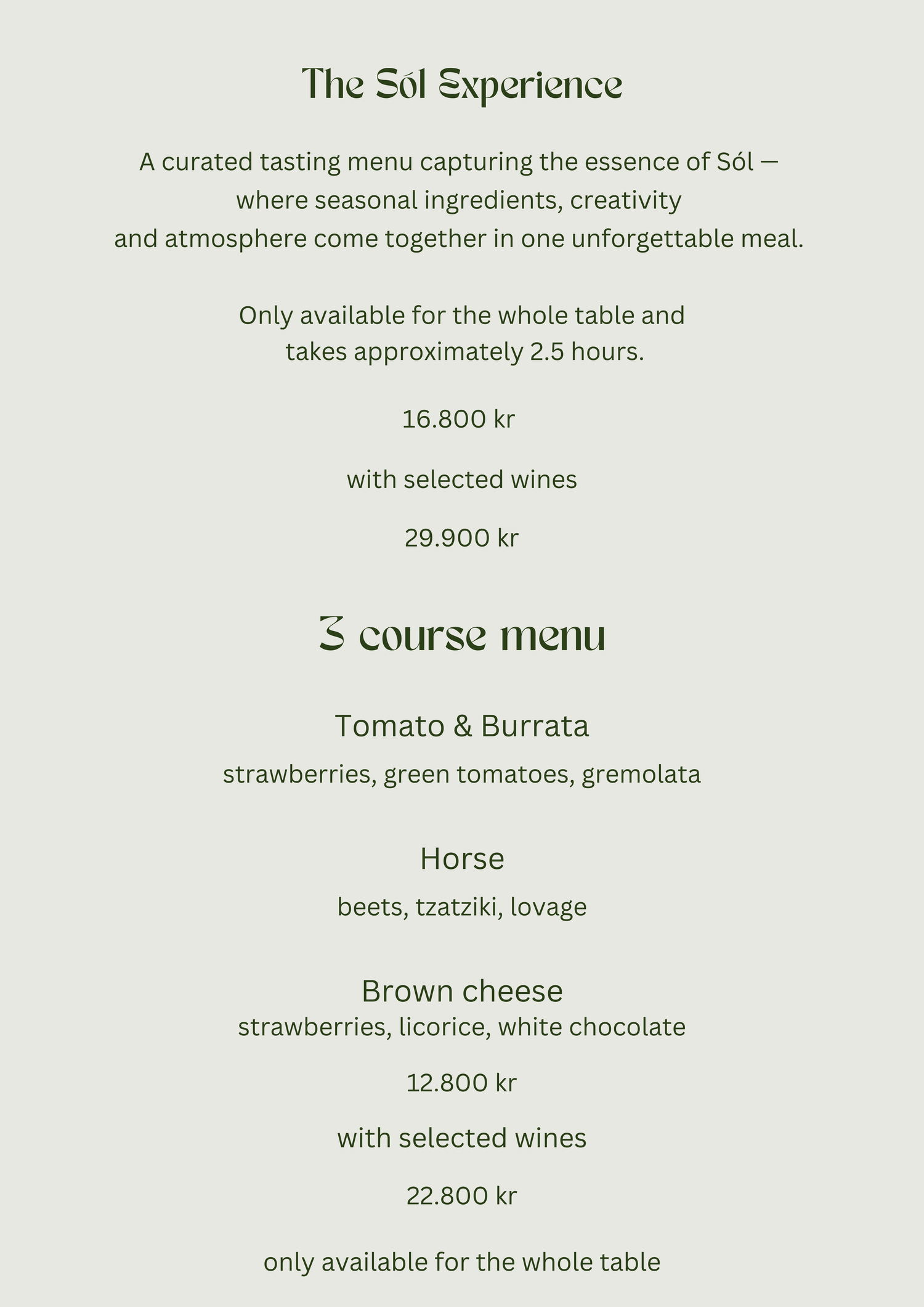 Menu — Sól Restaurant