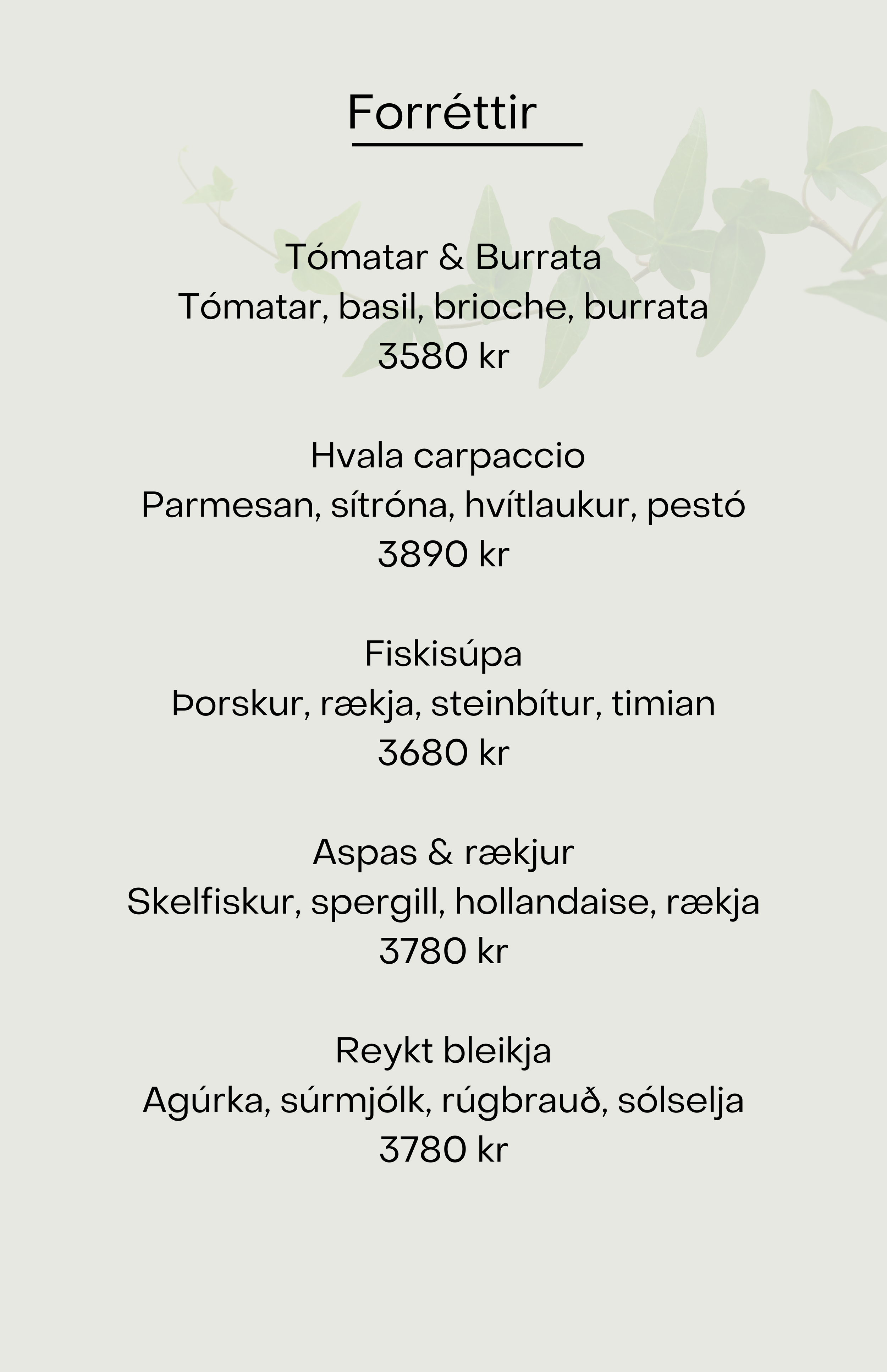 Menu Icelandic — Sól Restaurant