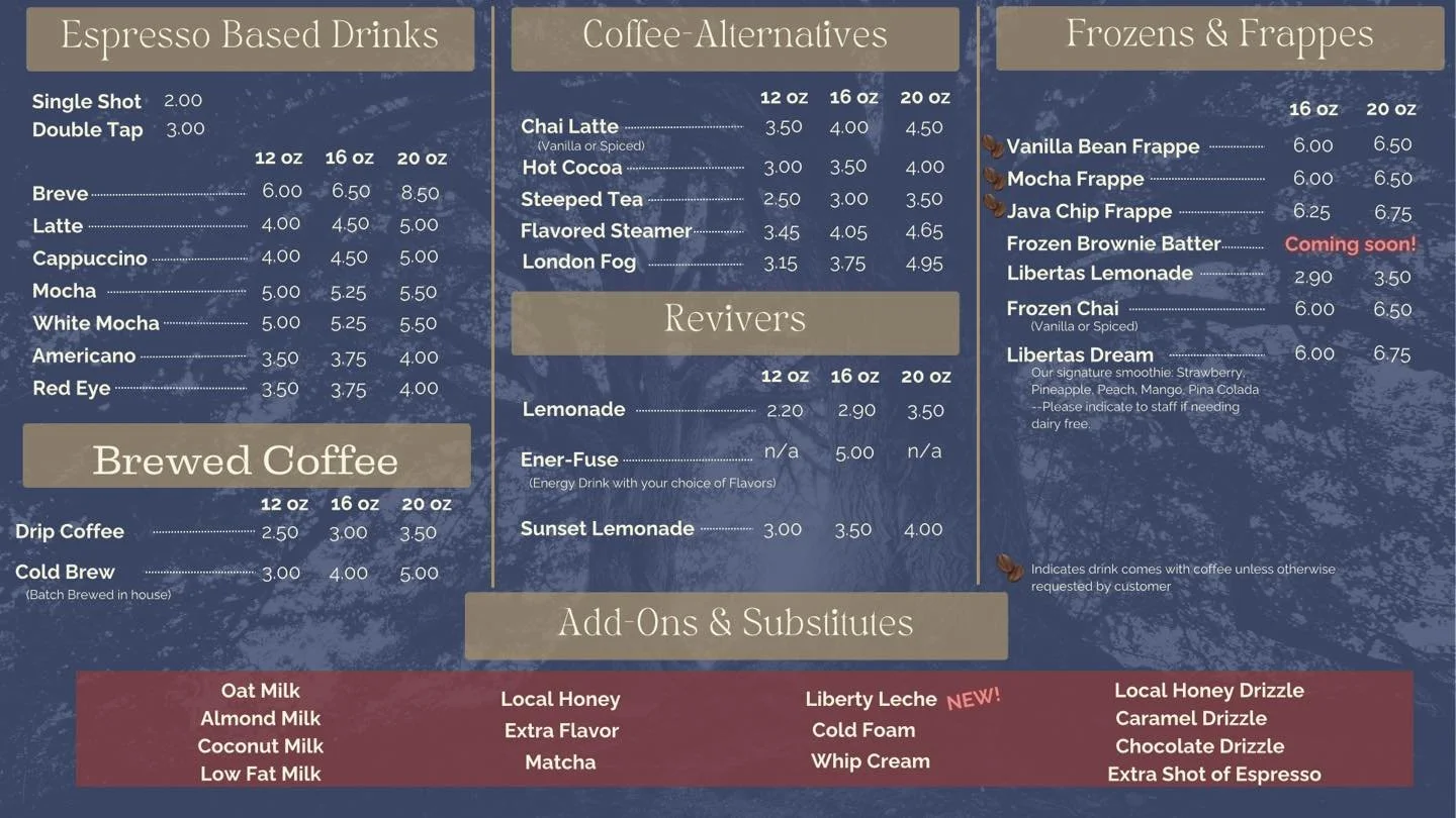 Menu — Liberty Tree Coffee