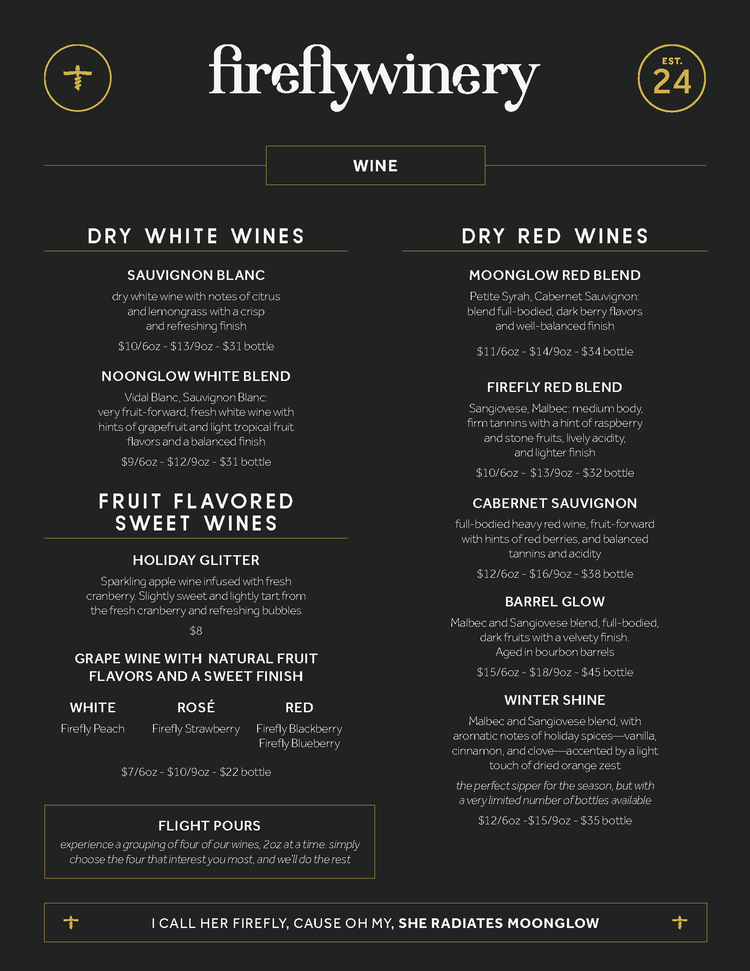 Menu | Drink — Firefly Winery