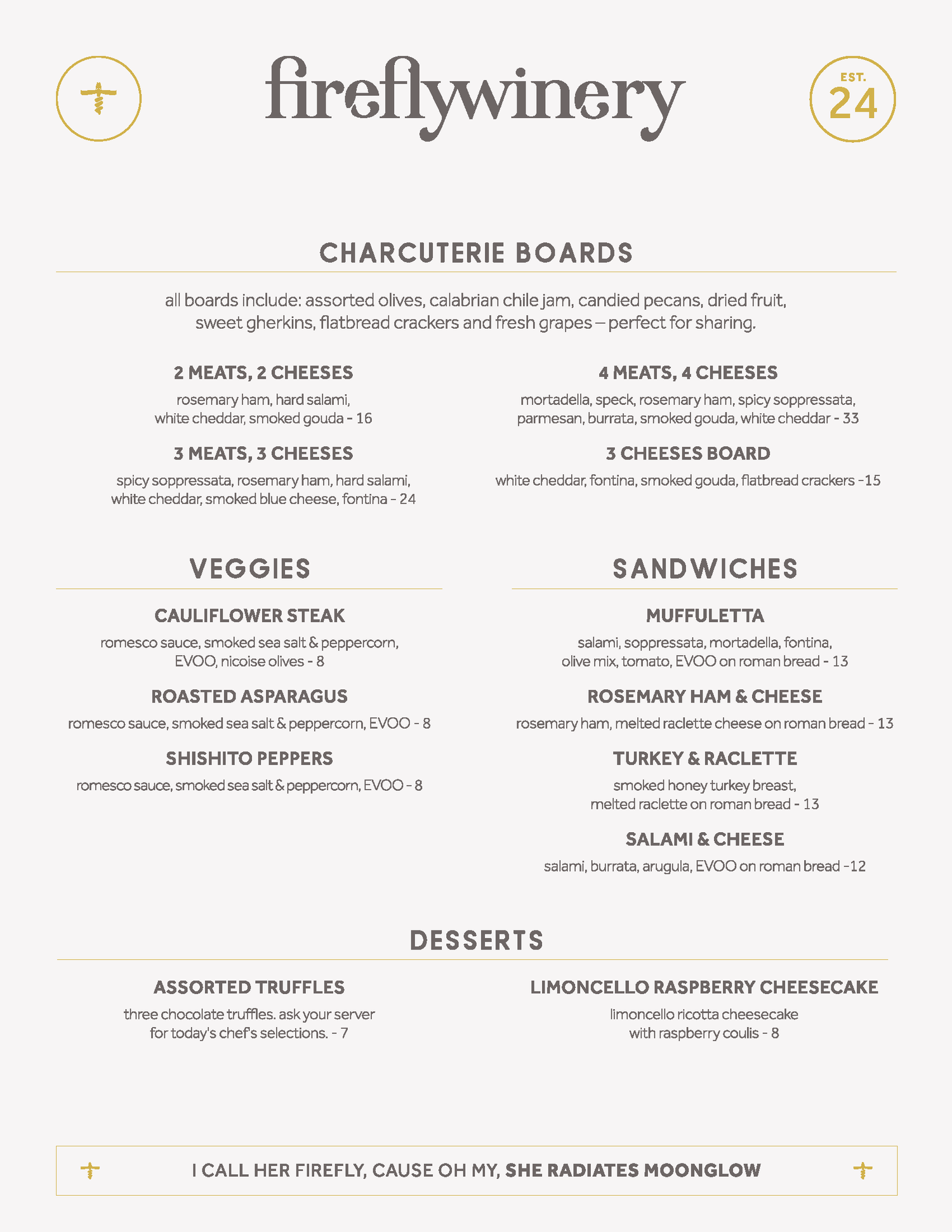 Menu | Food — Firefly Winery