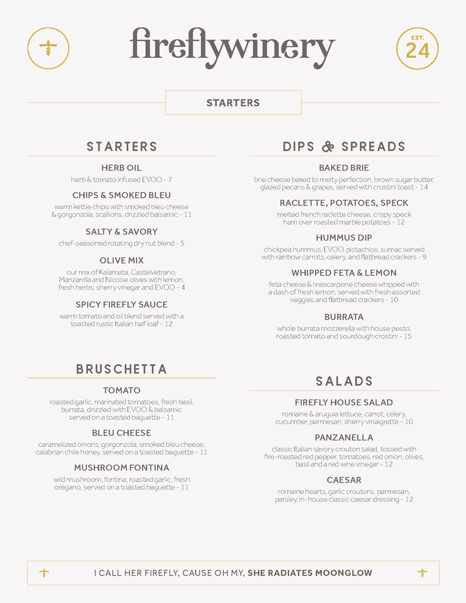 Menu | Food — Firefly Winery
