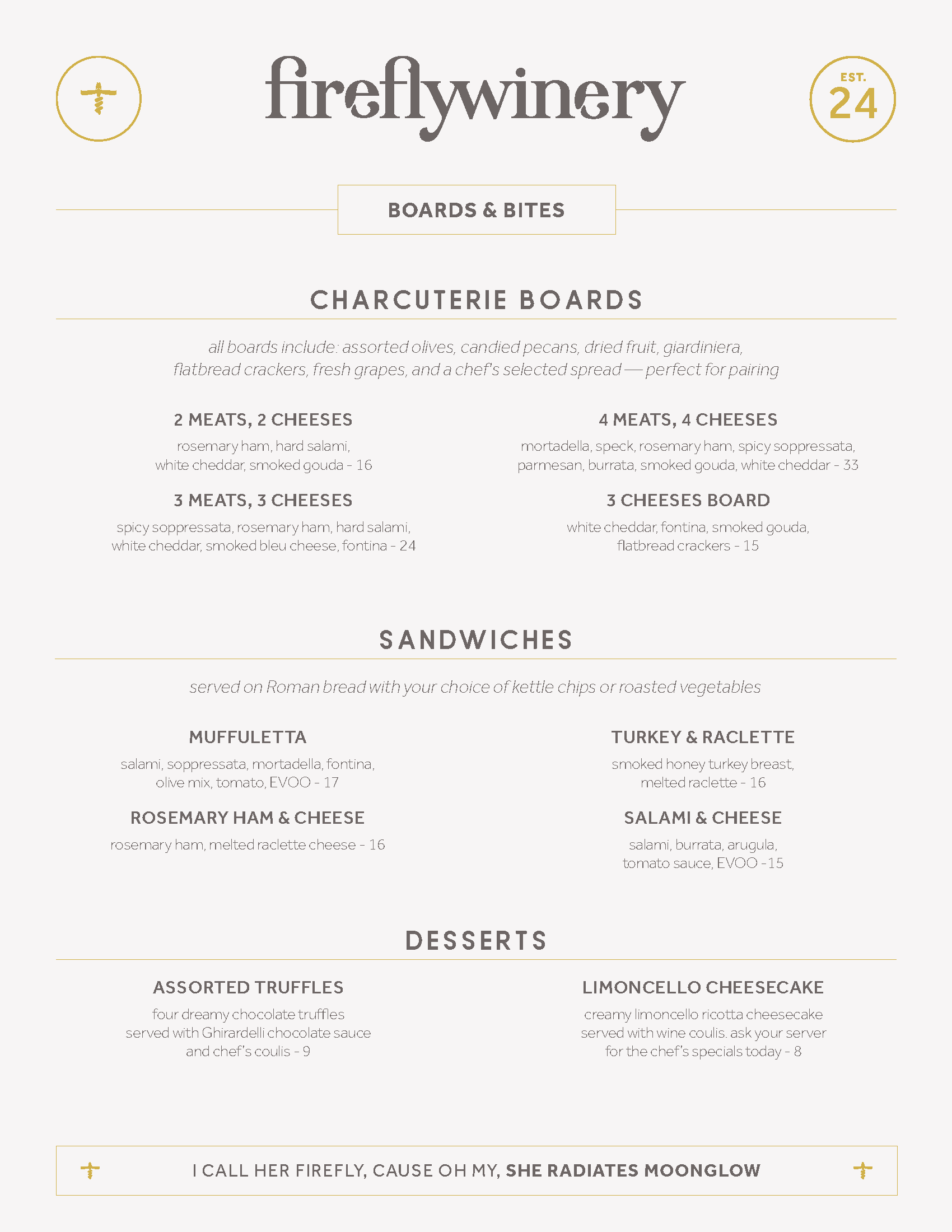 Menu | Food — Firefly Winery