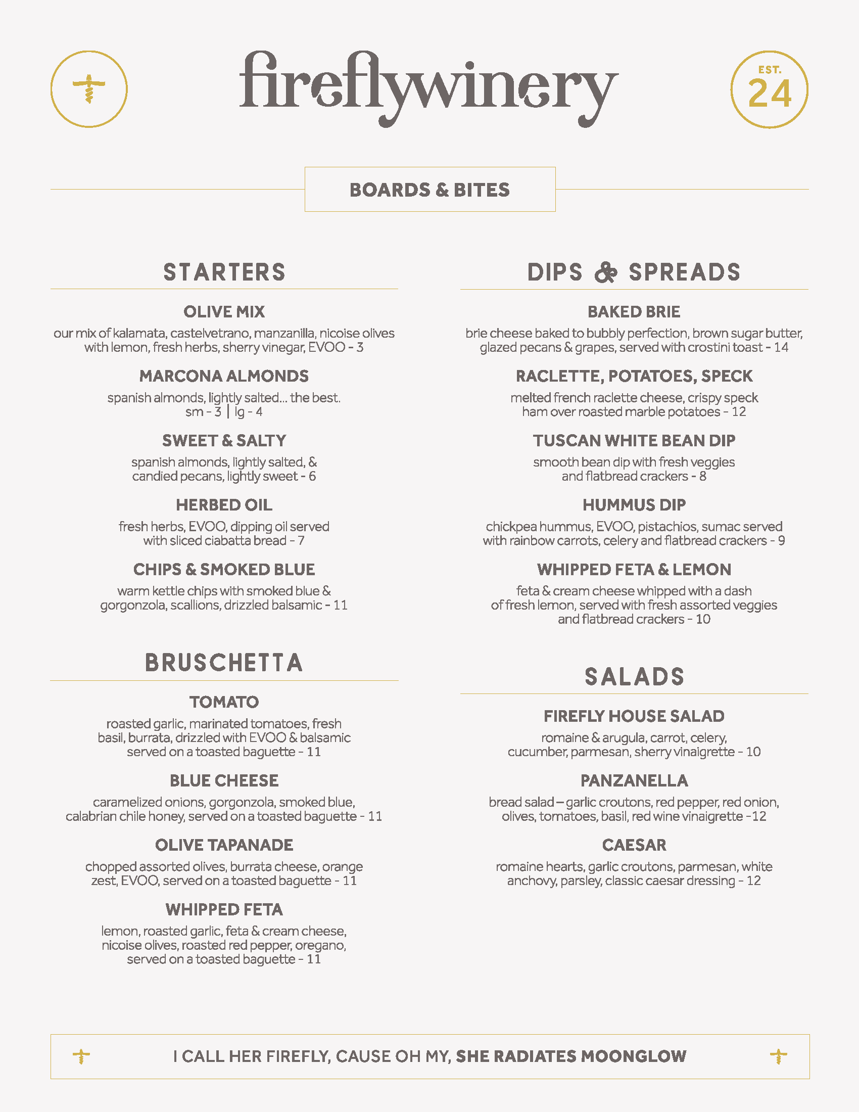 Menu | Food — Firefly Winery