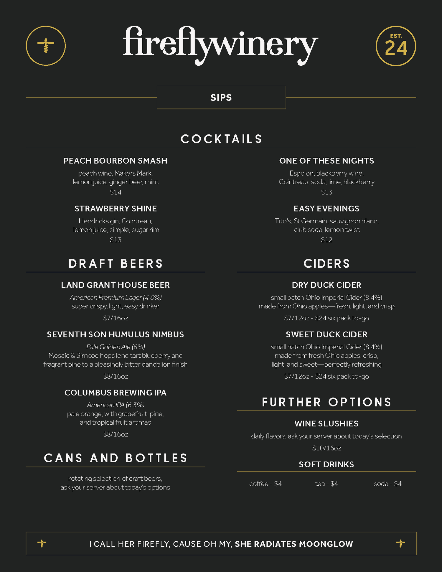Menu | Drink — Firefly Winery