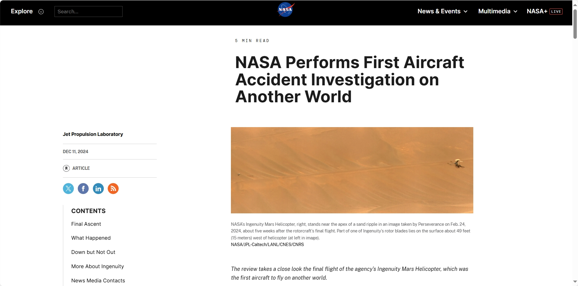 NTSB but on Mars – NASA finds root cause of Ingenuity’s final flight — The Weekly Spaceman