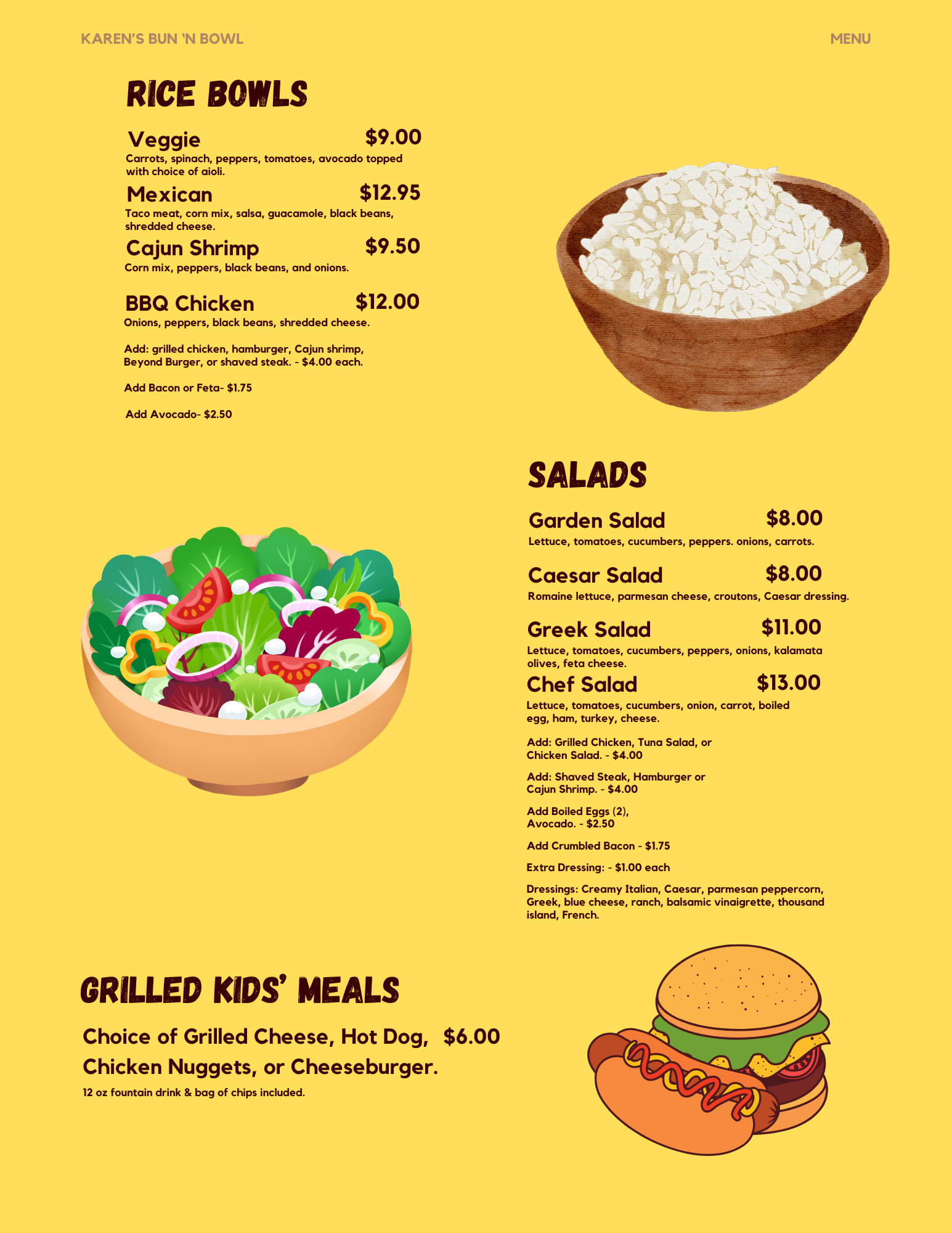 Menu | Explore Menus & Enjoy Now — Karen's Bun 'N Bowl