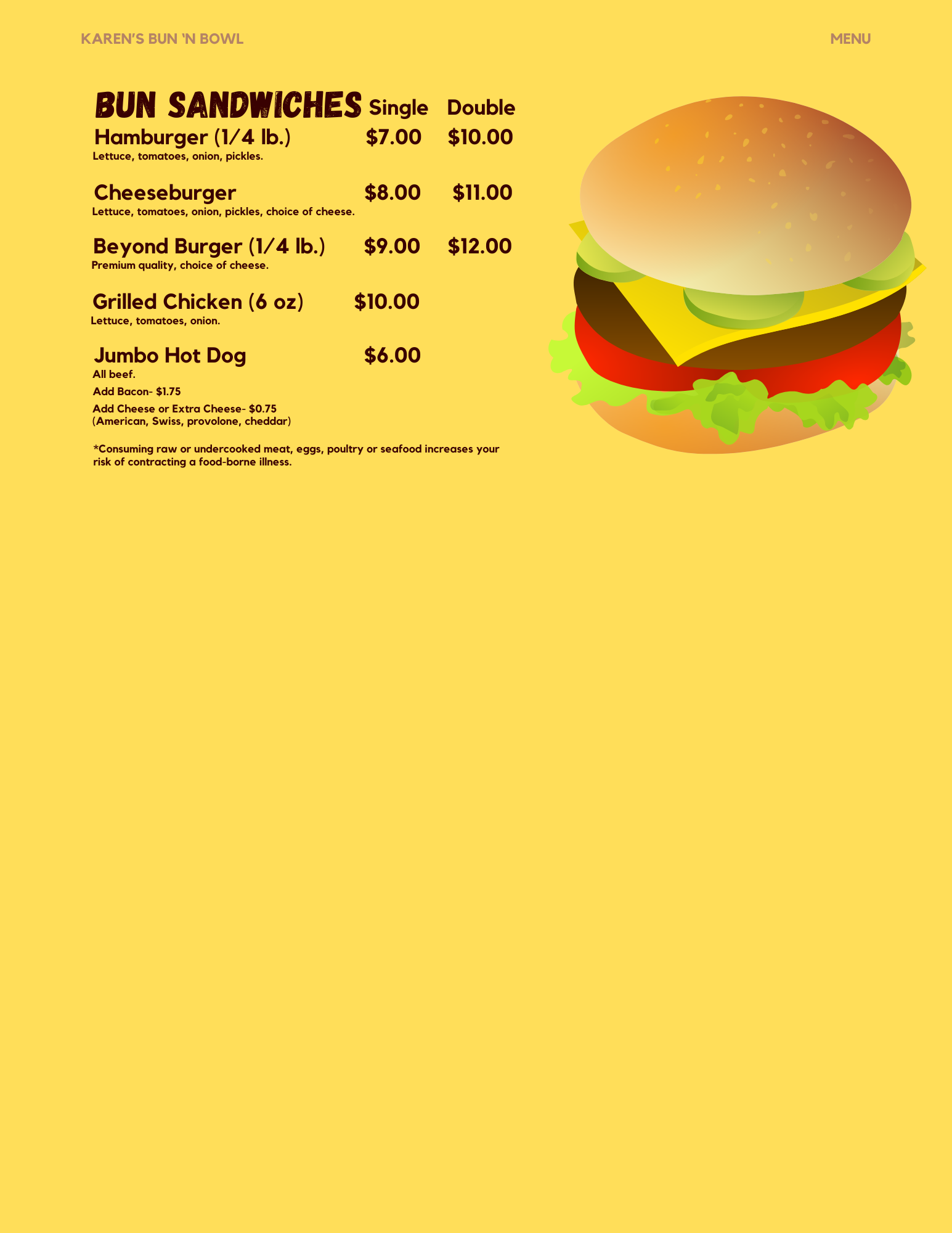 Menu | Explore Menus & Enjoy Now — Karen's Bun 'N Bowl