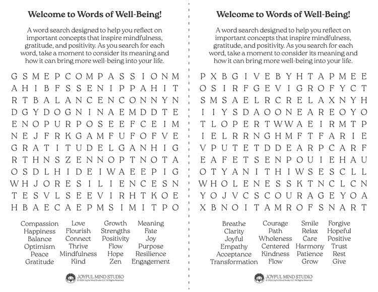 Free Mindfulness Word Search Puzzles – Boost Positivity & Gratitude ...
