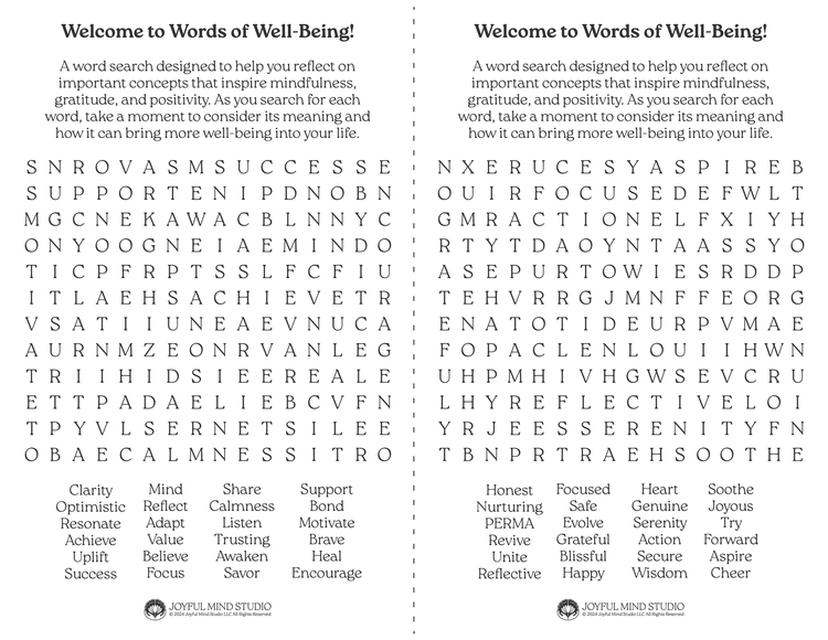 Free Mindfulness Word Search Puzzles – Boost Positivity & Gratitude ...