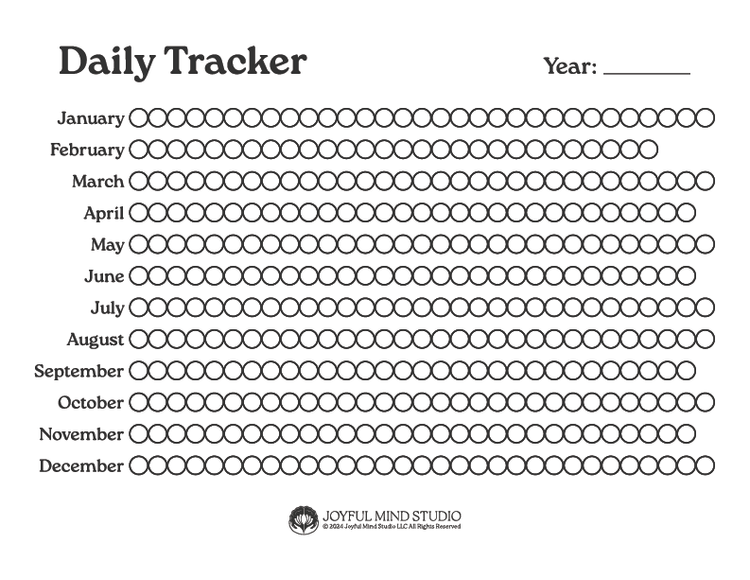 Full-year daily trackers for your goals — Joyful Mind Studio