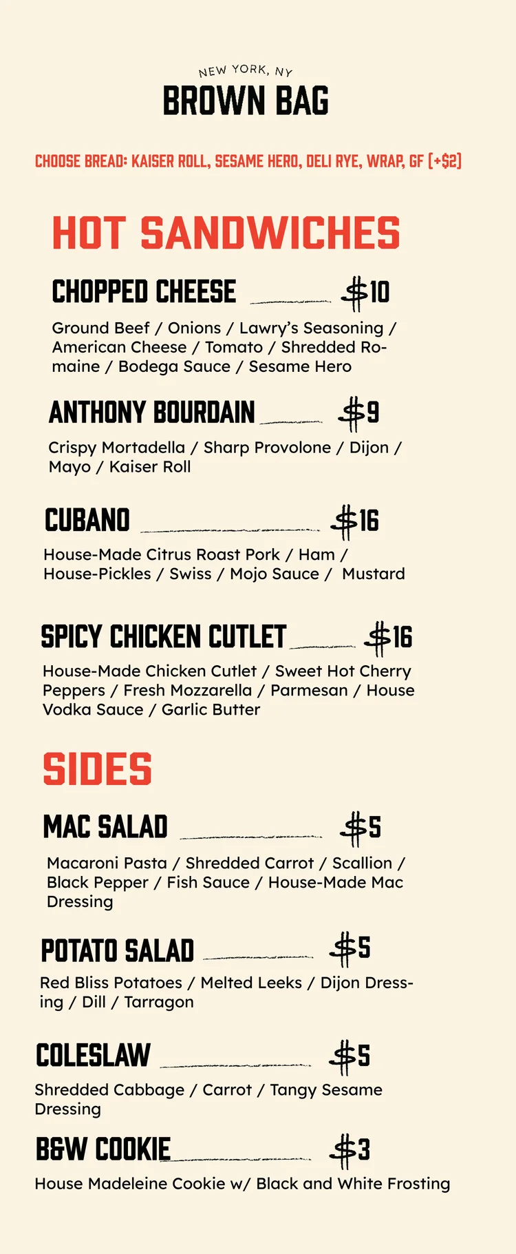 Menu — Brown Bag Sandwich Co - New York City's Best Chopped Sandwiches