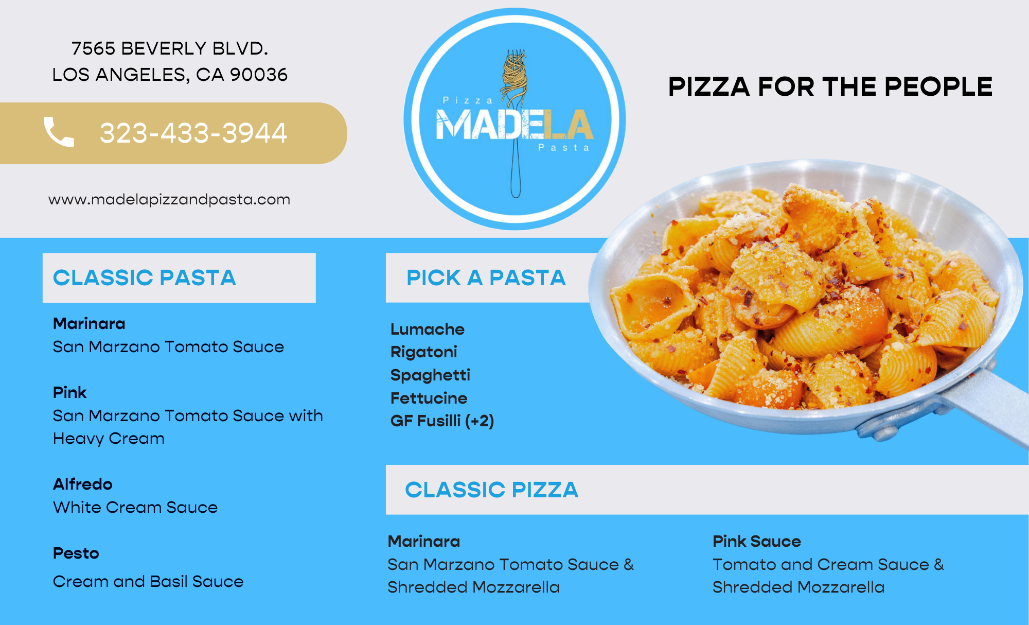 Menu — Madela Pizza + Pasta
