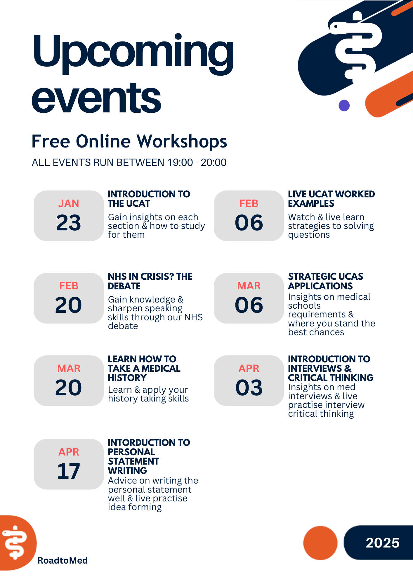FREE WORKSHOPS | ROADTOMED