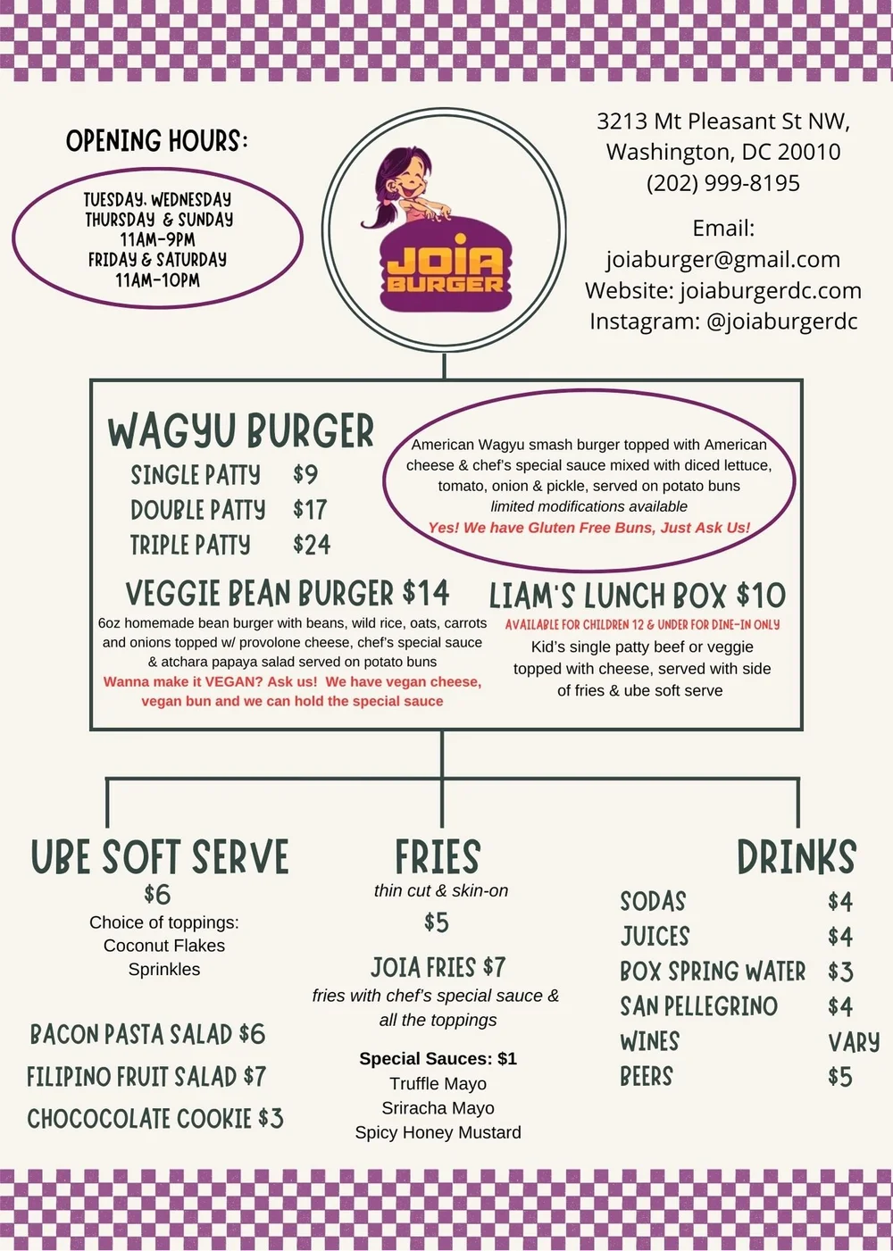 Menu — Joia Burger