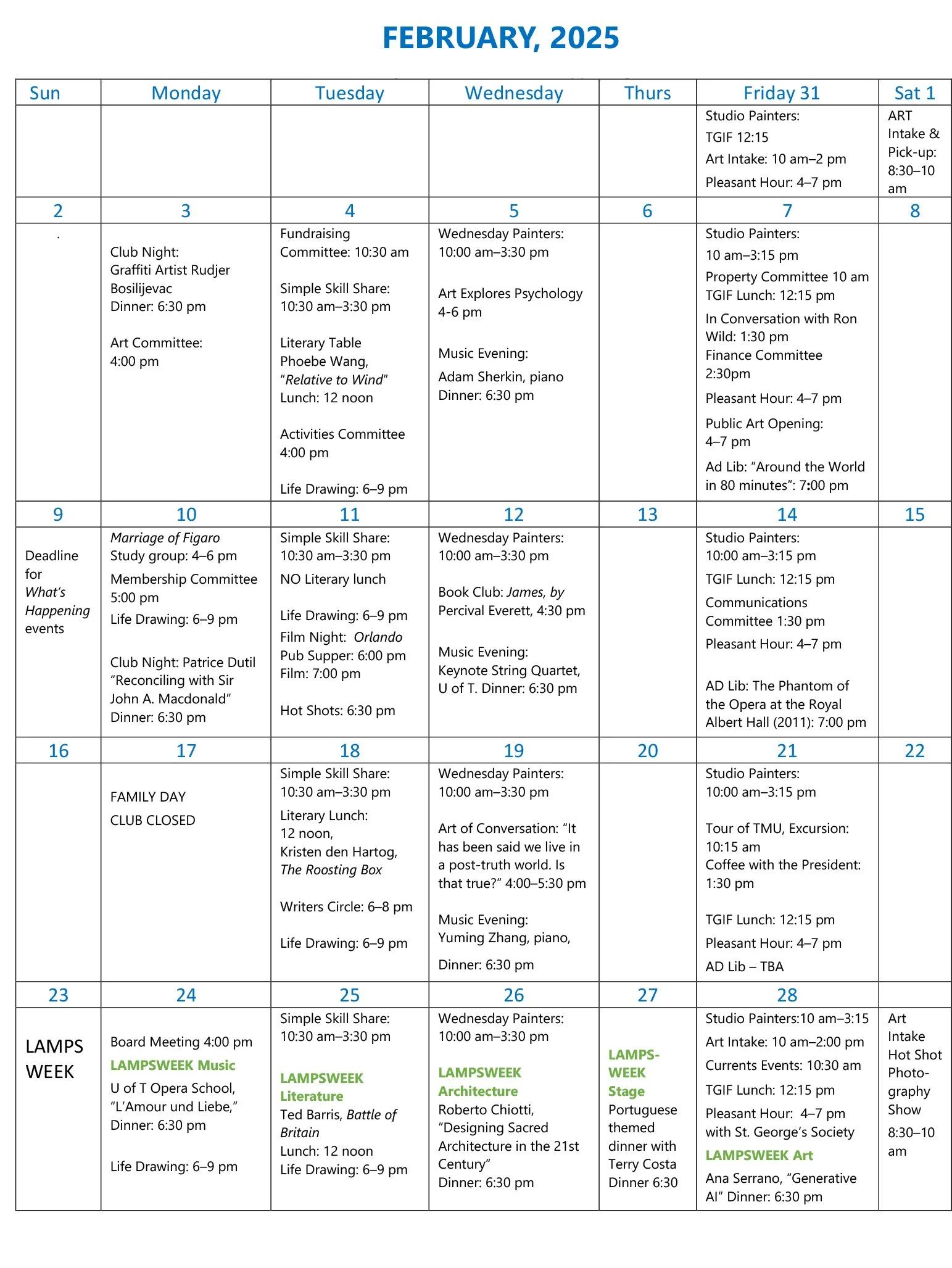 Member Events — Arts & Letters Club of Toronto