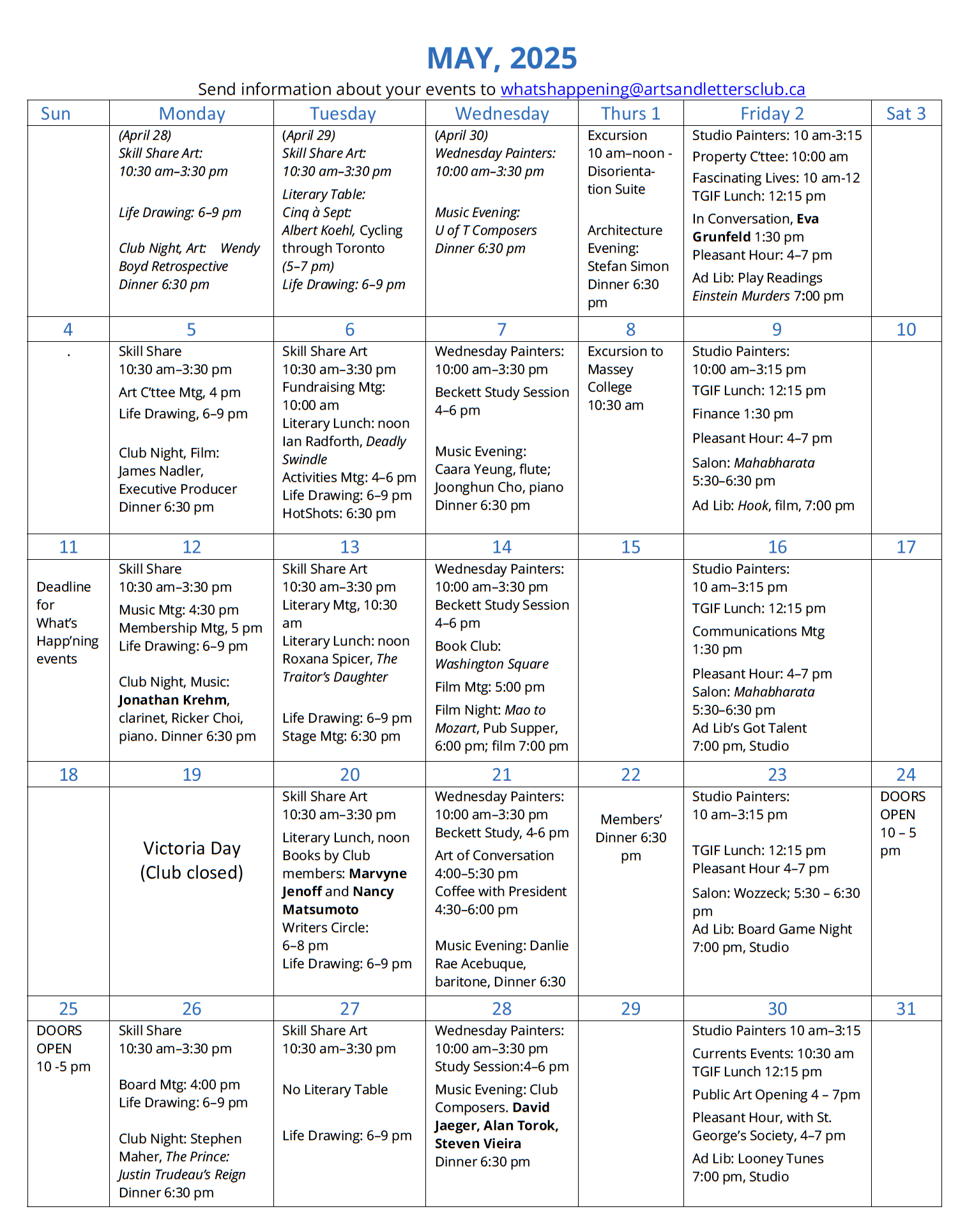 Member Events — Arts & Letters Club of Toronto