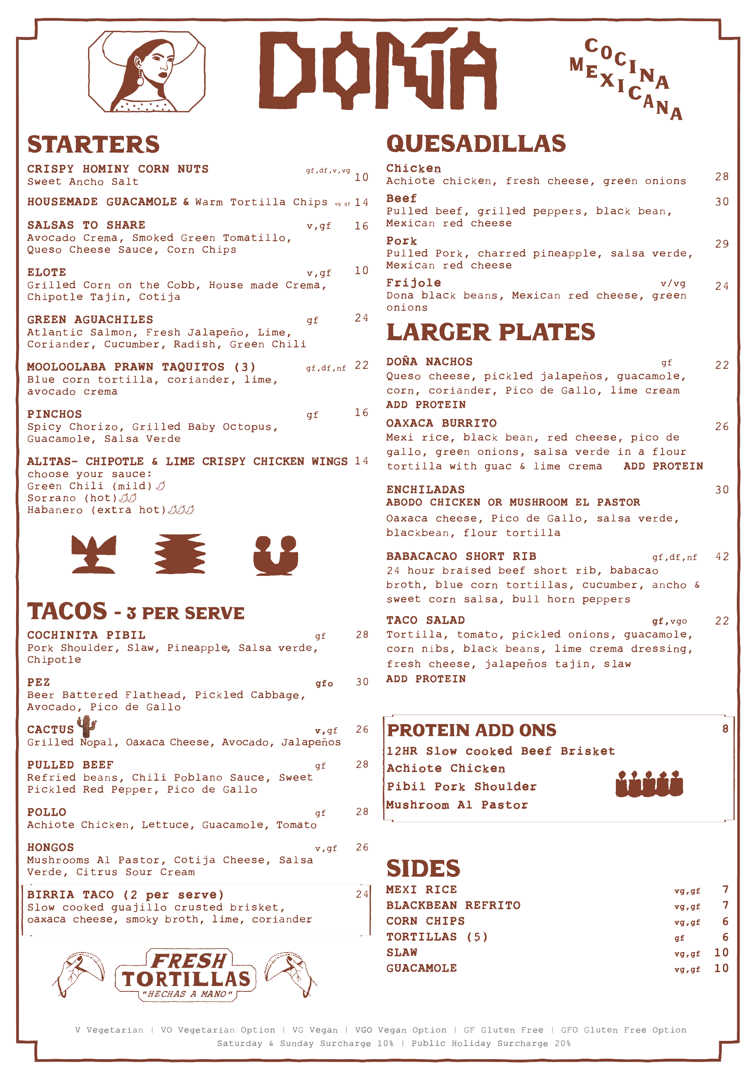 Menu — Doña Cocina Mexicana - Noosa Heads