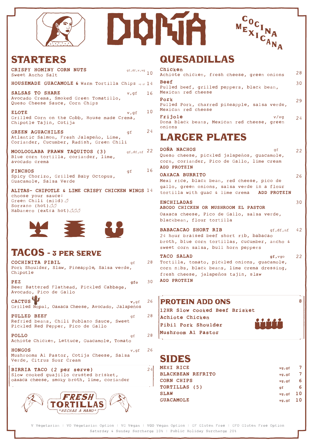 Menu — Doña Cocina Mexicana - Noosa Heads