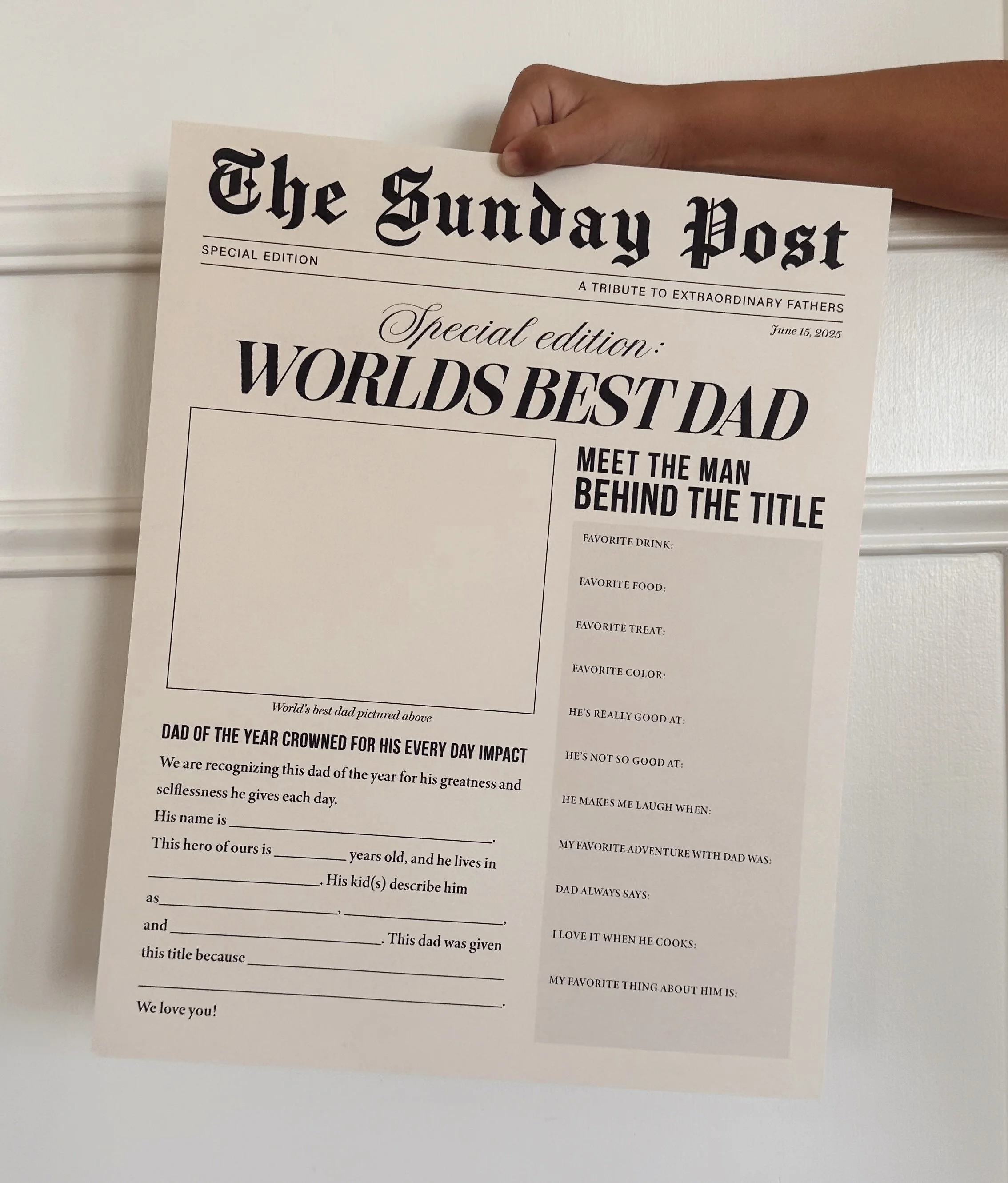Free All About Dad Printable – Father’s Day Newspaper Template for Kids ...