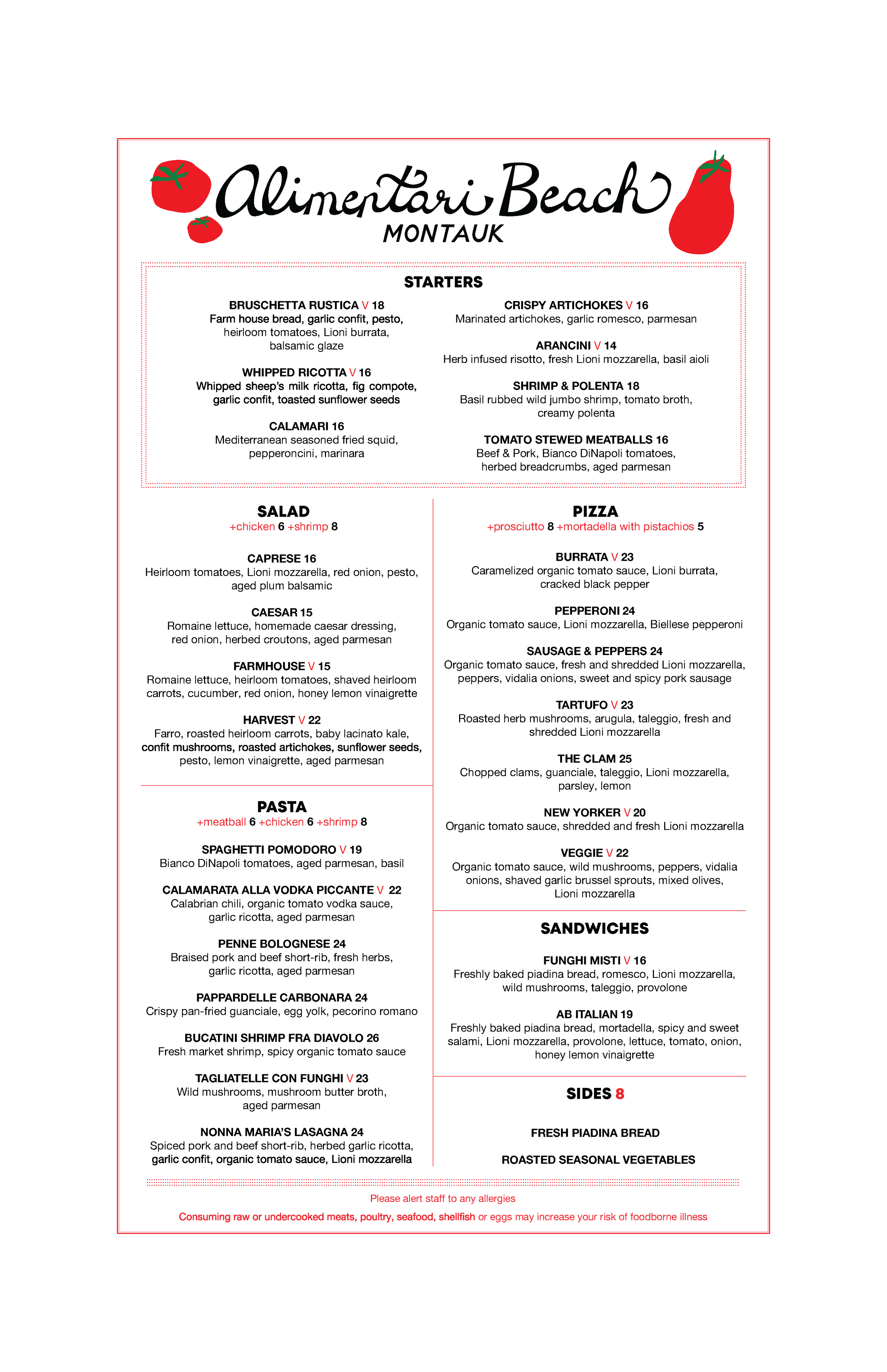 All Day Menu — Alimentari Beach