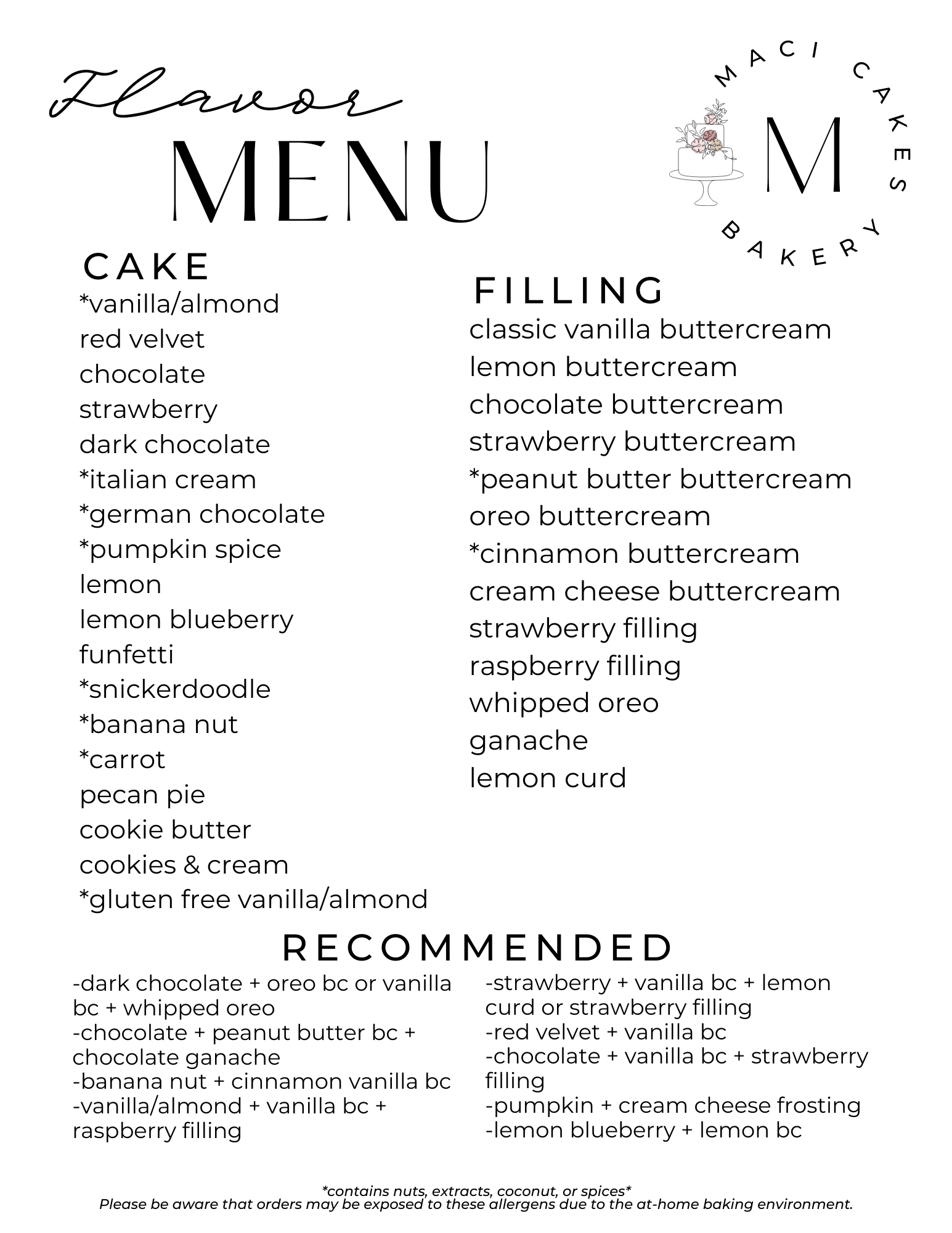 Menu — MaciCakesBakery