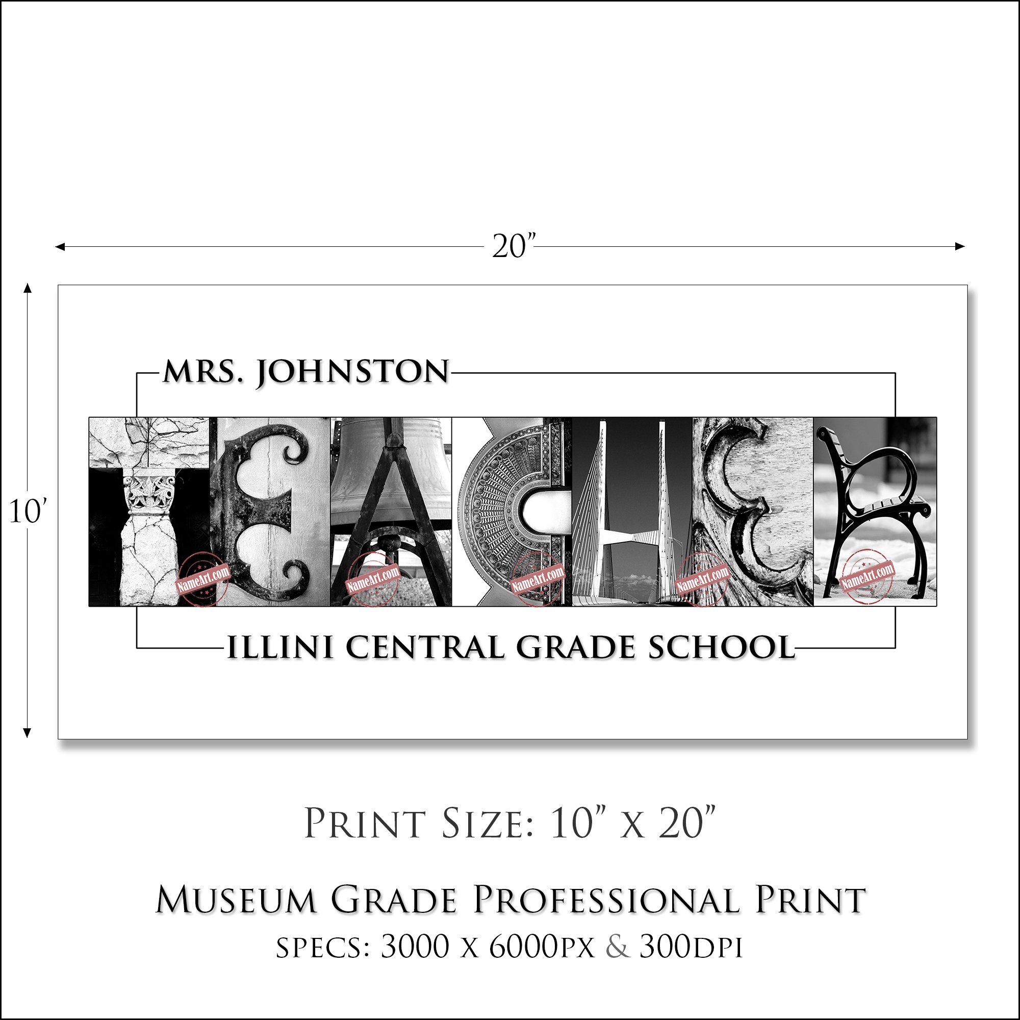 Teacher gift ideas. Personalized art sign with letter photos