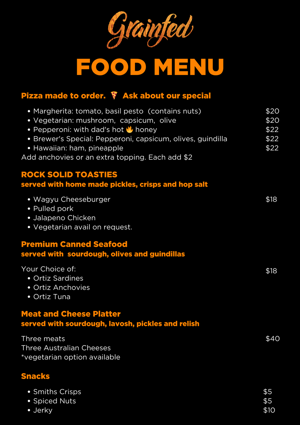 Menu — Grainfed Brewing