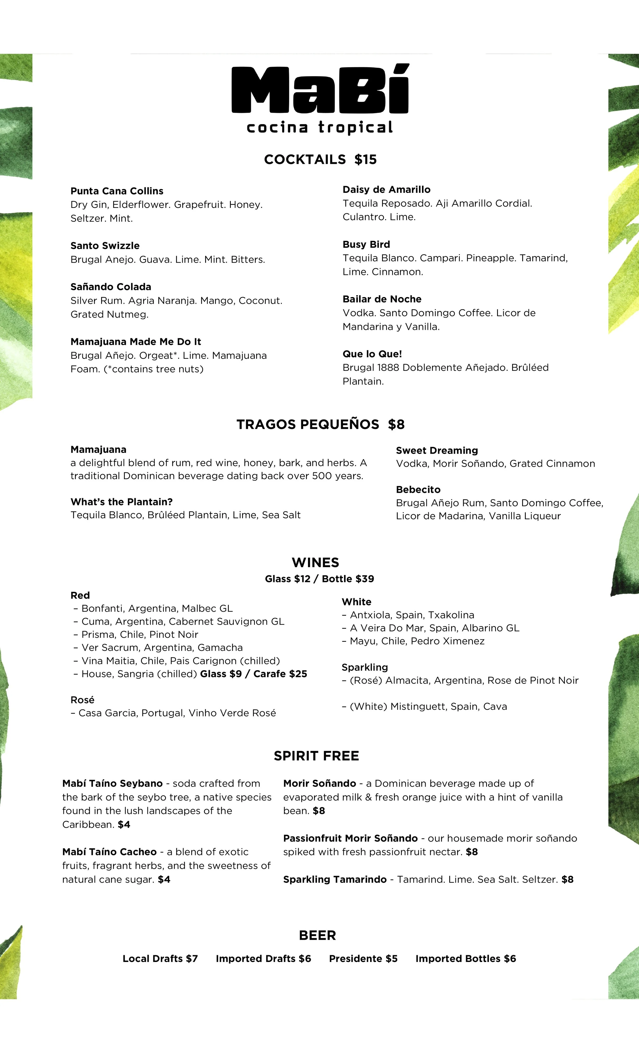 Menu — MaBí Cocina Tropical