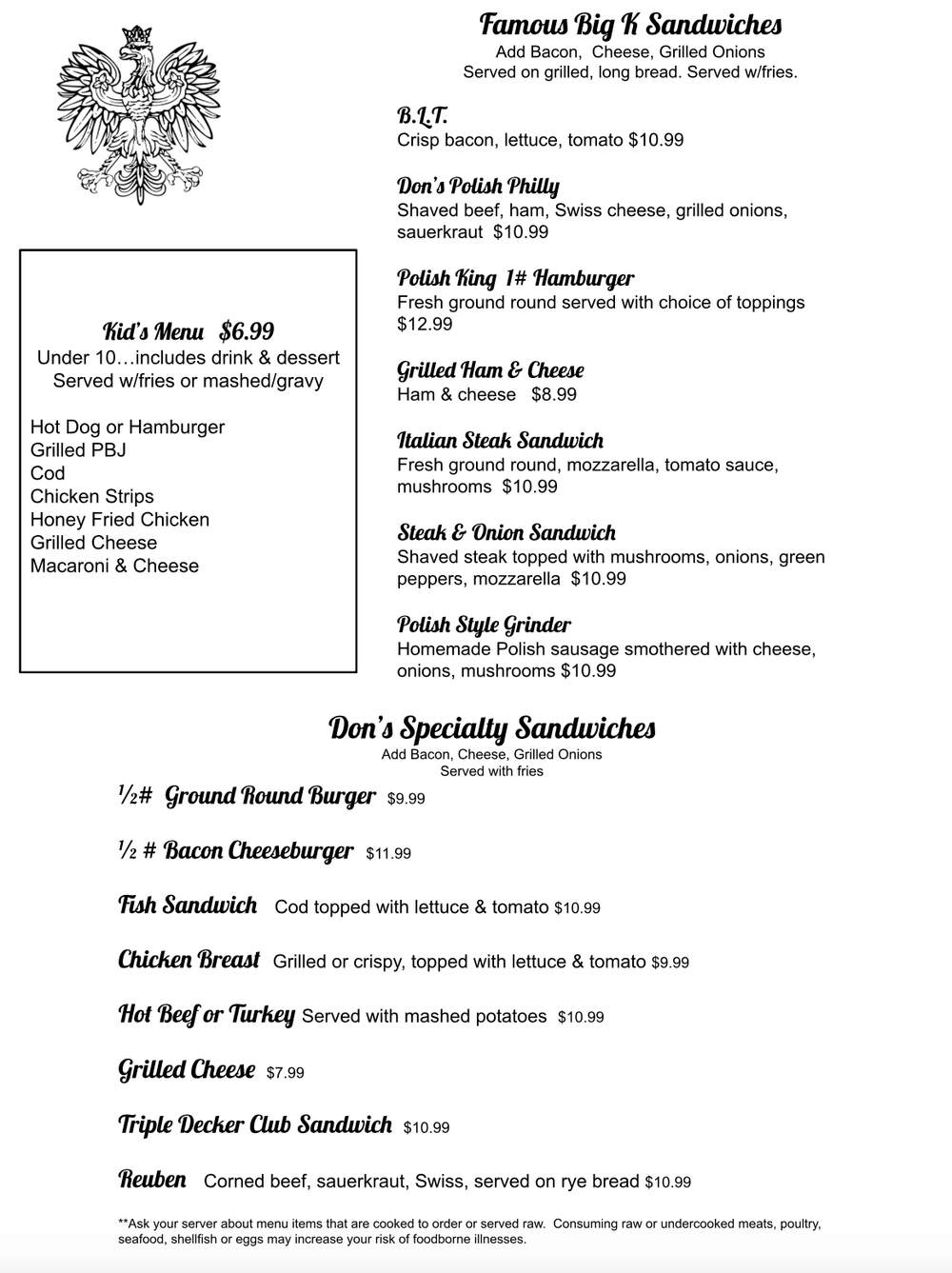 Menu — Krzysiak's House Restaurant