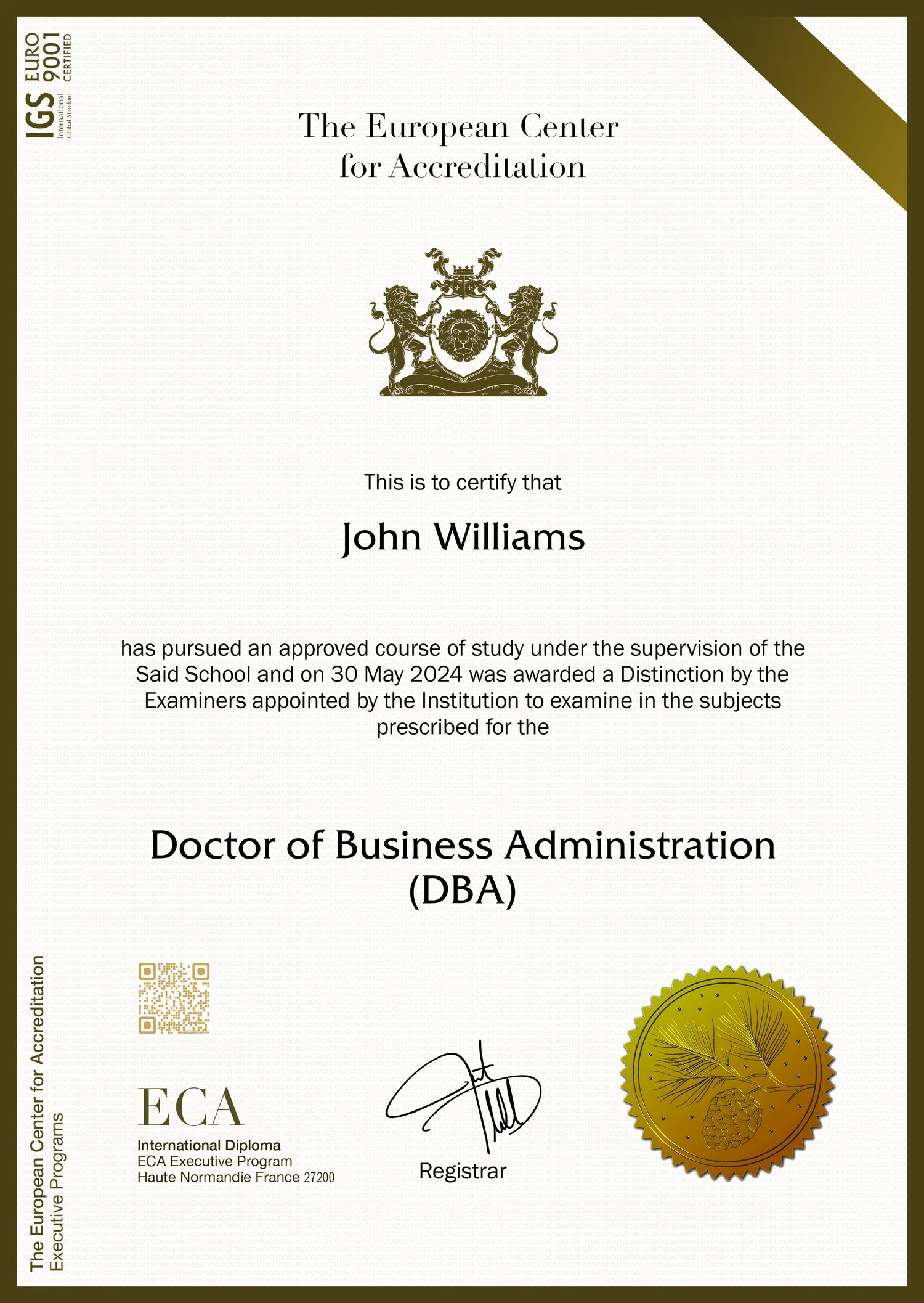 Doctor of Business Administration (DBA) Online Degree — European Center for Accreditation
