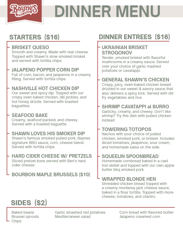 Eatery Menu — Baynes 2024