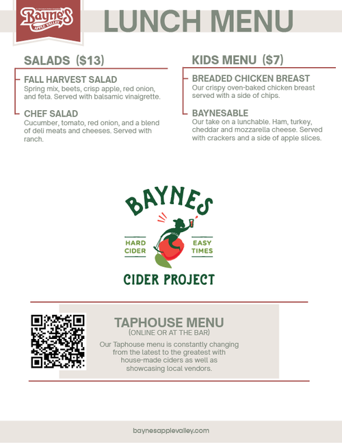 Eatery Menu — Baynes 2024