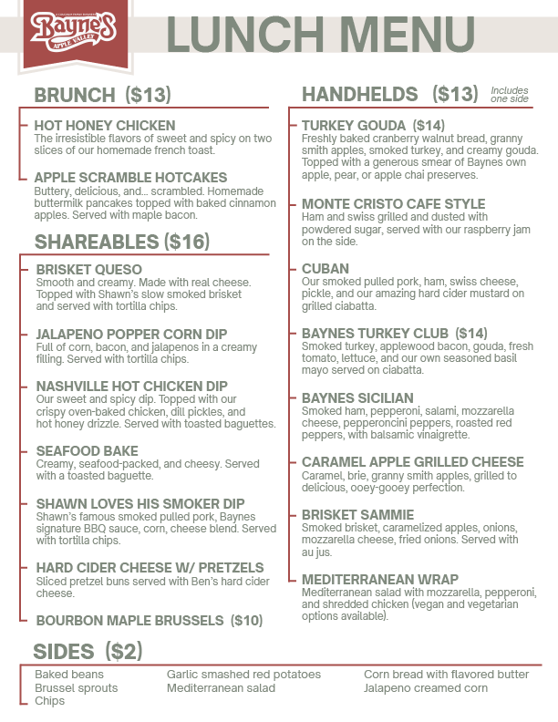 Eatery Menu — Baynes 2024