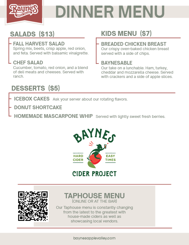 Eatery Menu — Baynes 2024