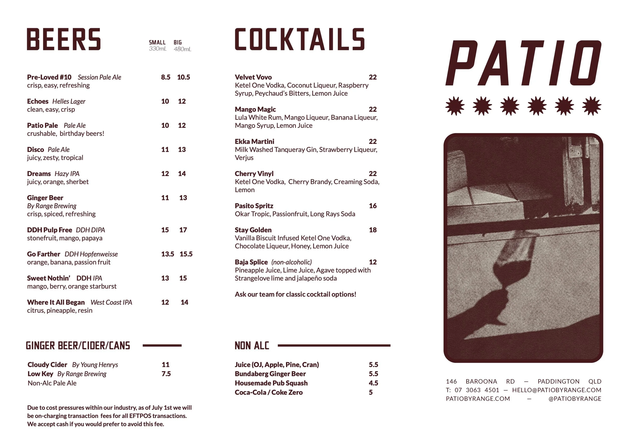 View Our Menu | Outdoor Bar in Paddington — Patio By Range